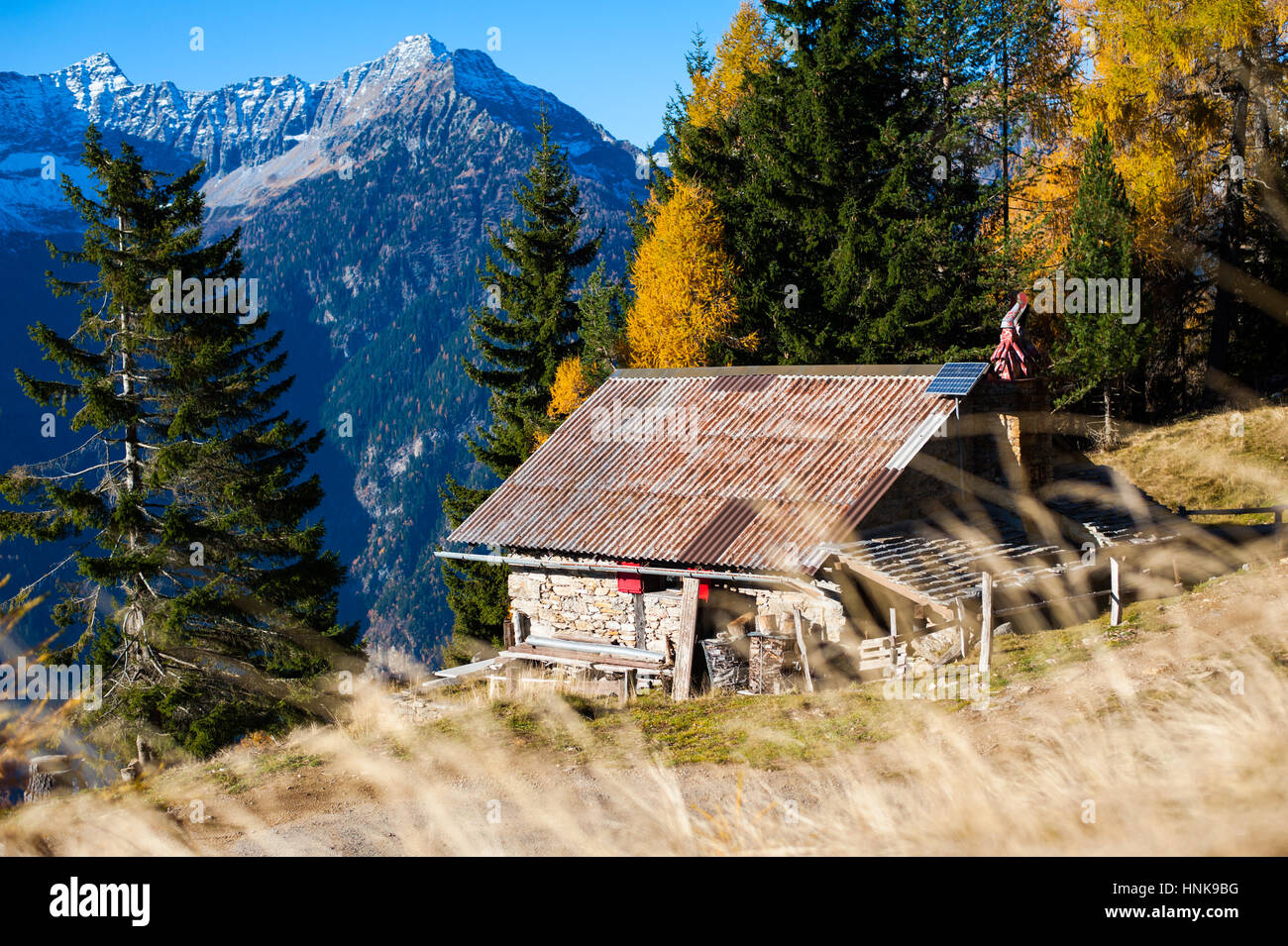 Mountain hut in the Swiss Alps Stock Photo - Alamy