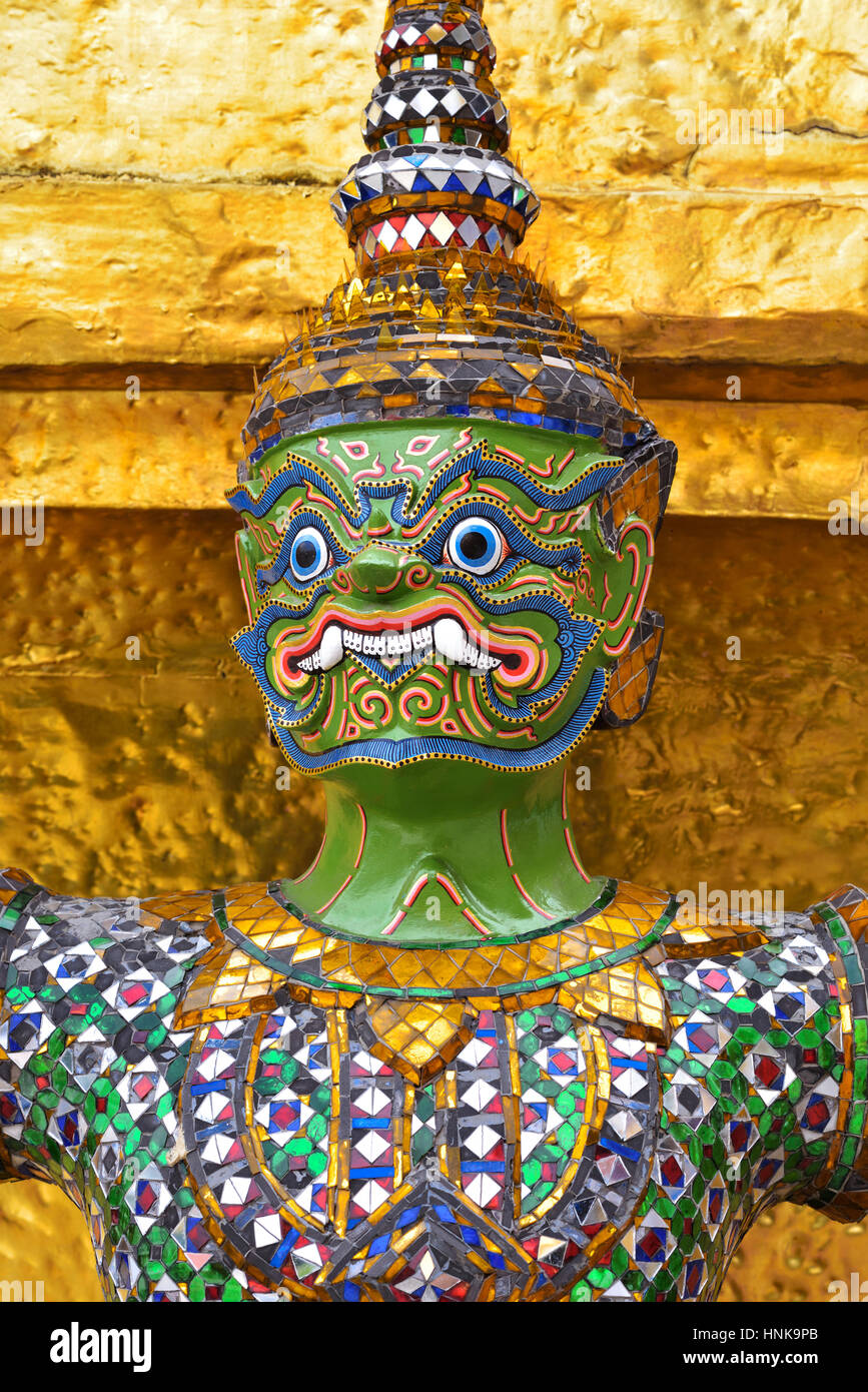 closeup face of Yak(giant) statue at Wat Phra Kaew in Bangkok, Thailand ...