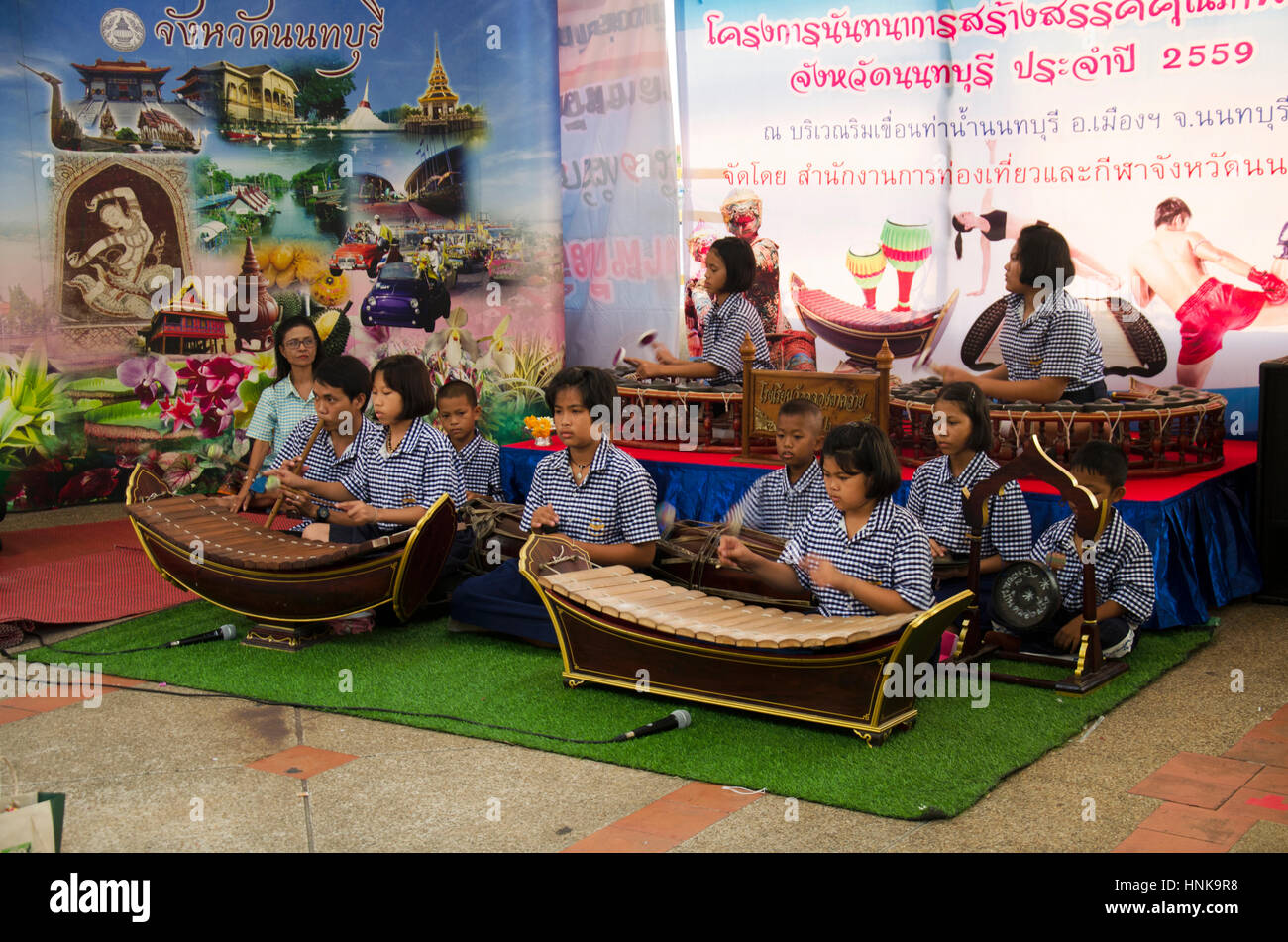 Thai students band playing traditional thai musical instruments concert ...
