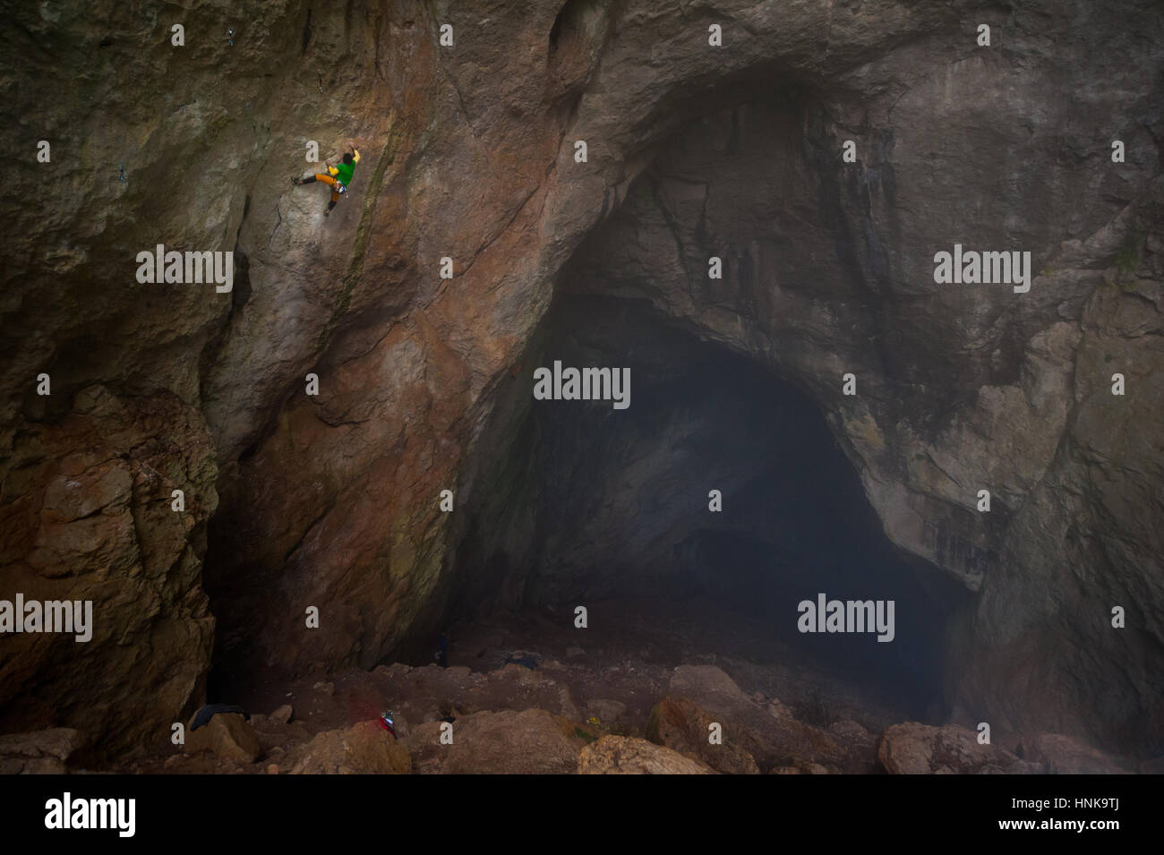 Rock climbing in Vranjača cave, Velebit. Croatia Stock Photo - Alamy