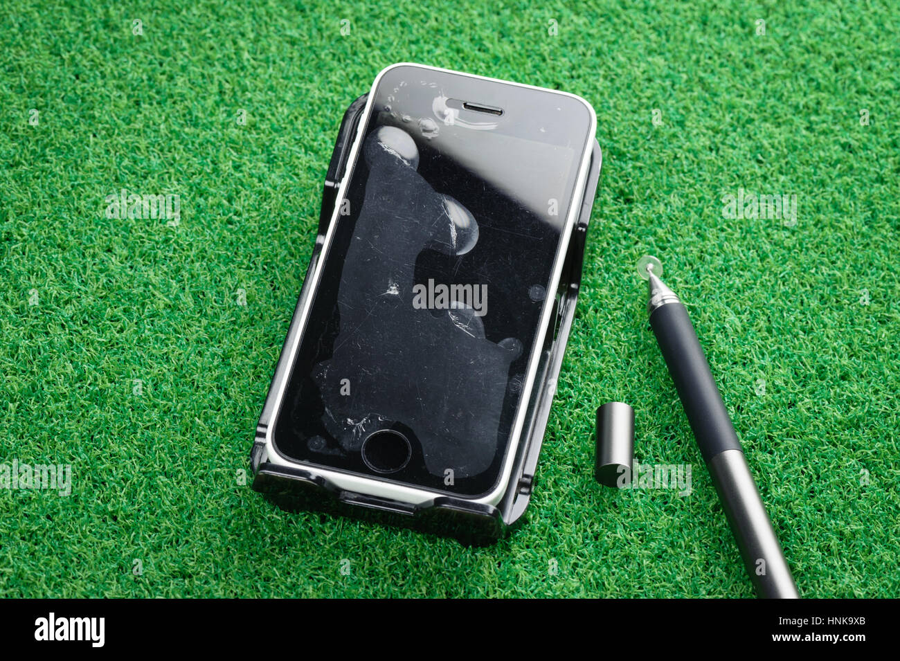 closeup low quality screen protector film applied on mobile phone Stock ...