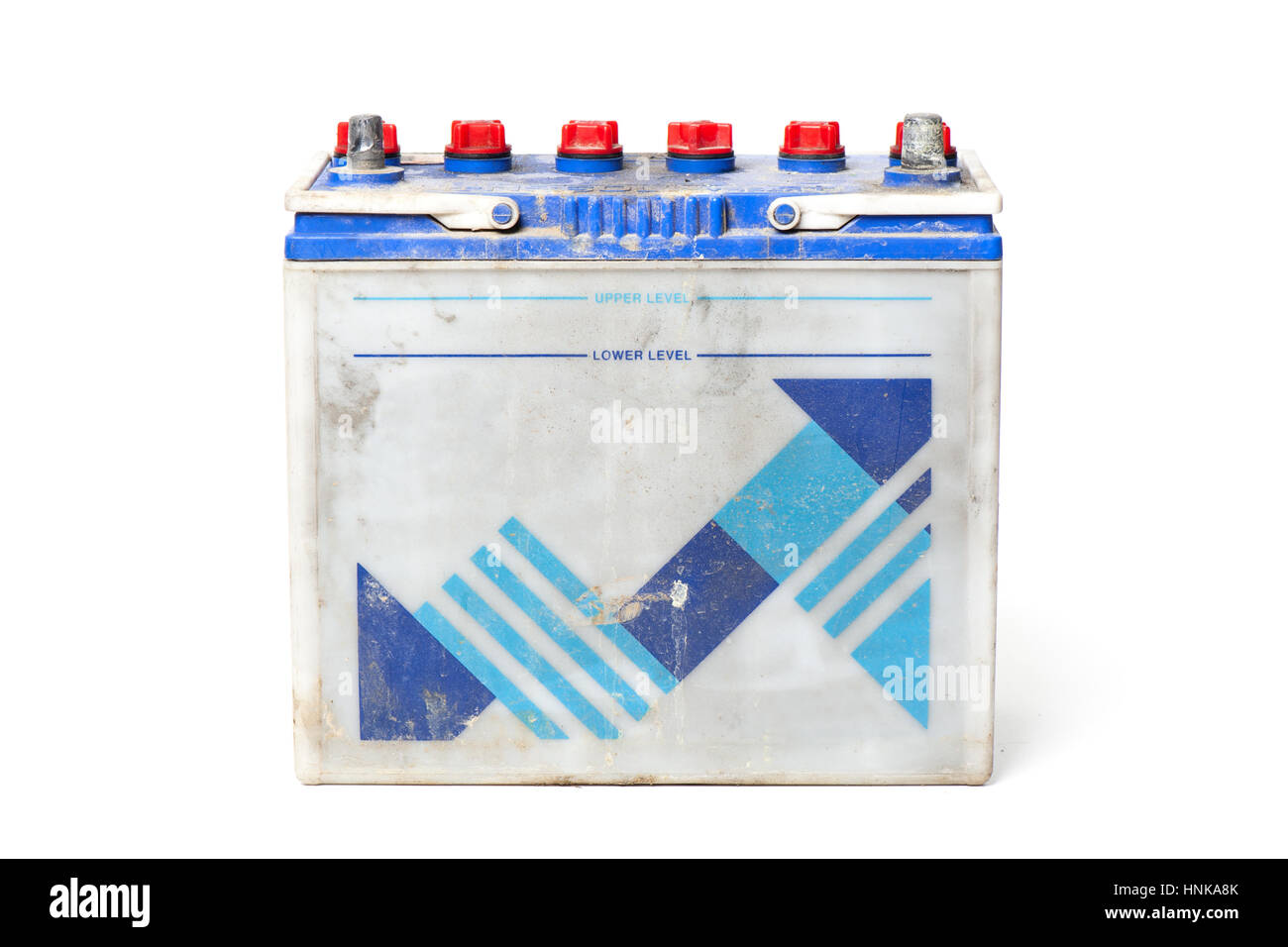closeup old car battery on white background Stock Photo - Alamy