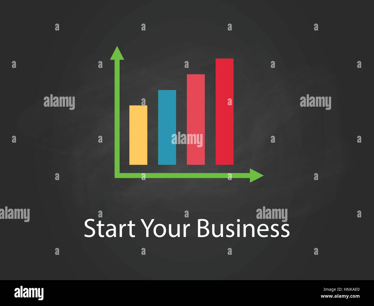 start your business chart illustration with colourful bar, white text ...
