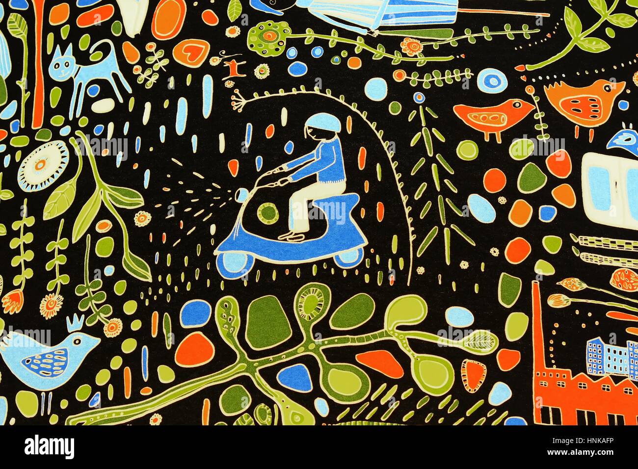 Texture of a Man on Scooter Colorful Batik Background Stock Photo - Alamy