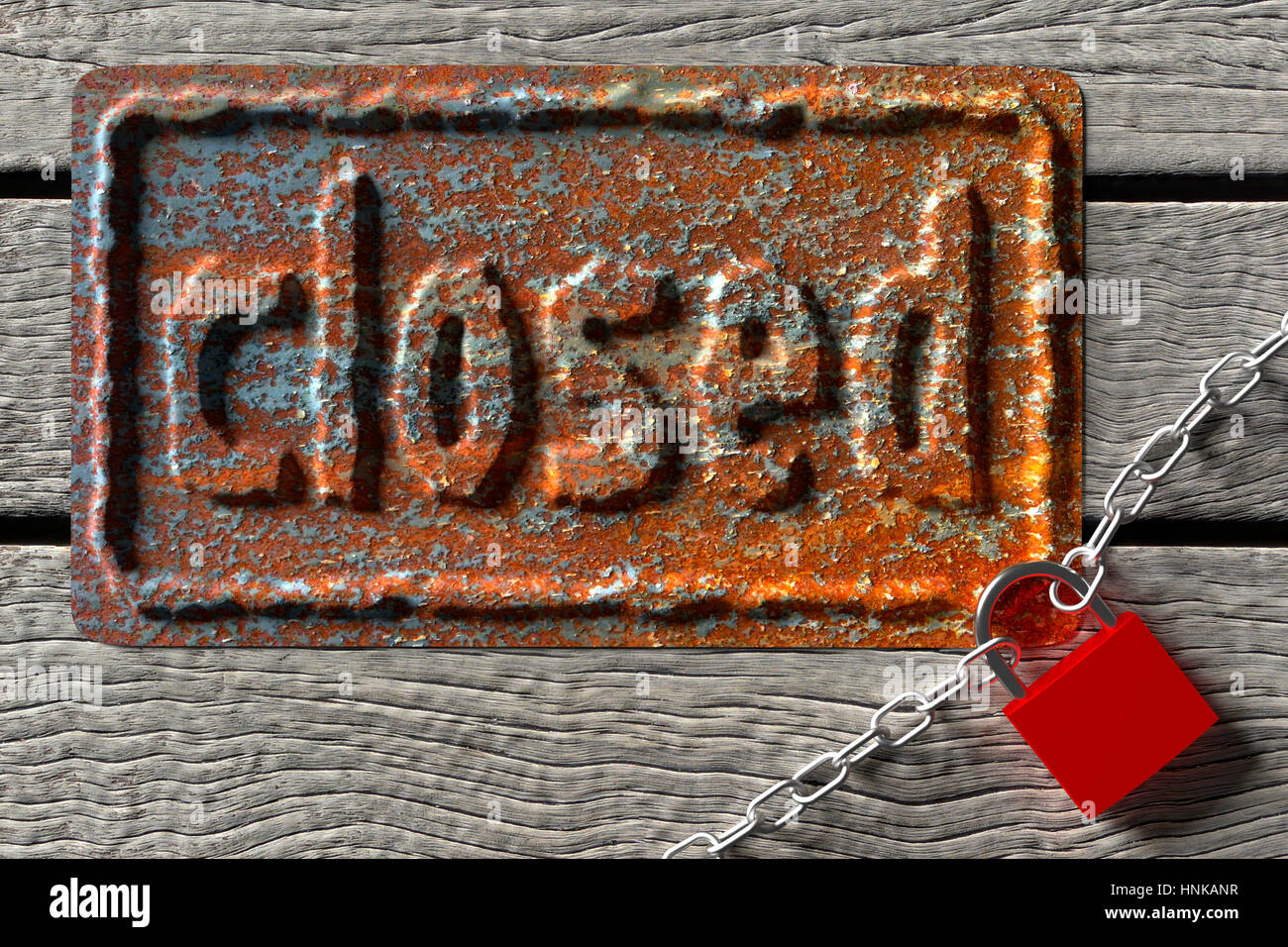 old rusty board with an inscription "closed", 3d rendering Stock Photo ...