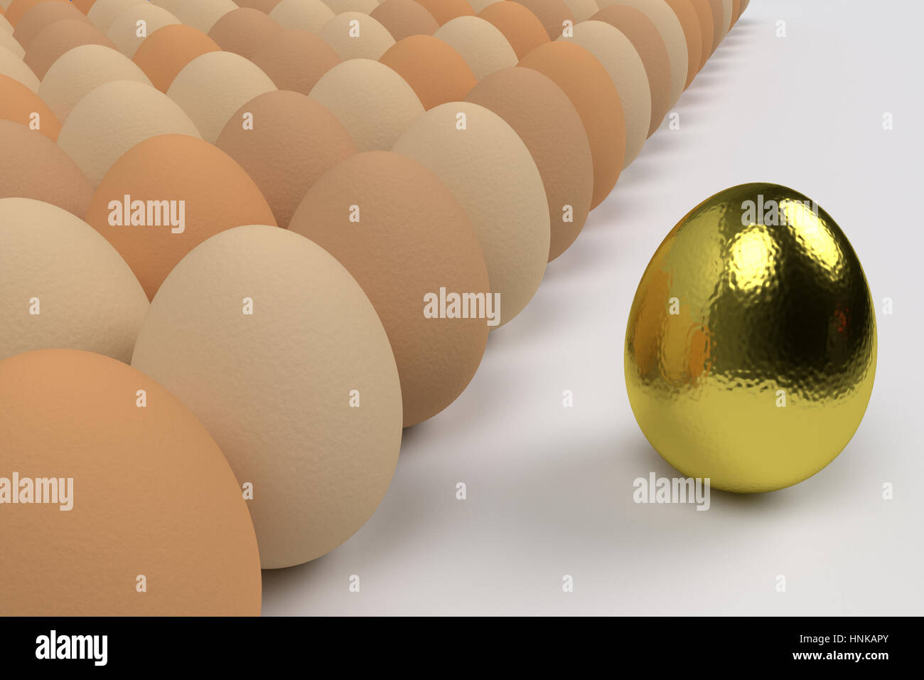 golden egg in front of a crowd of ordinary eggs, 3d rendering Stock ...