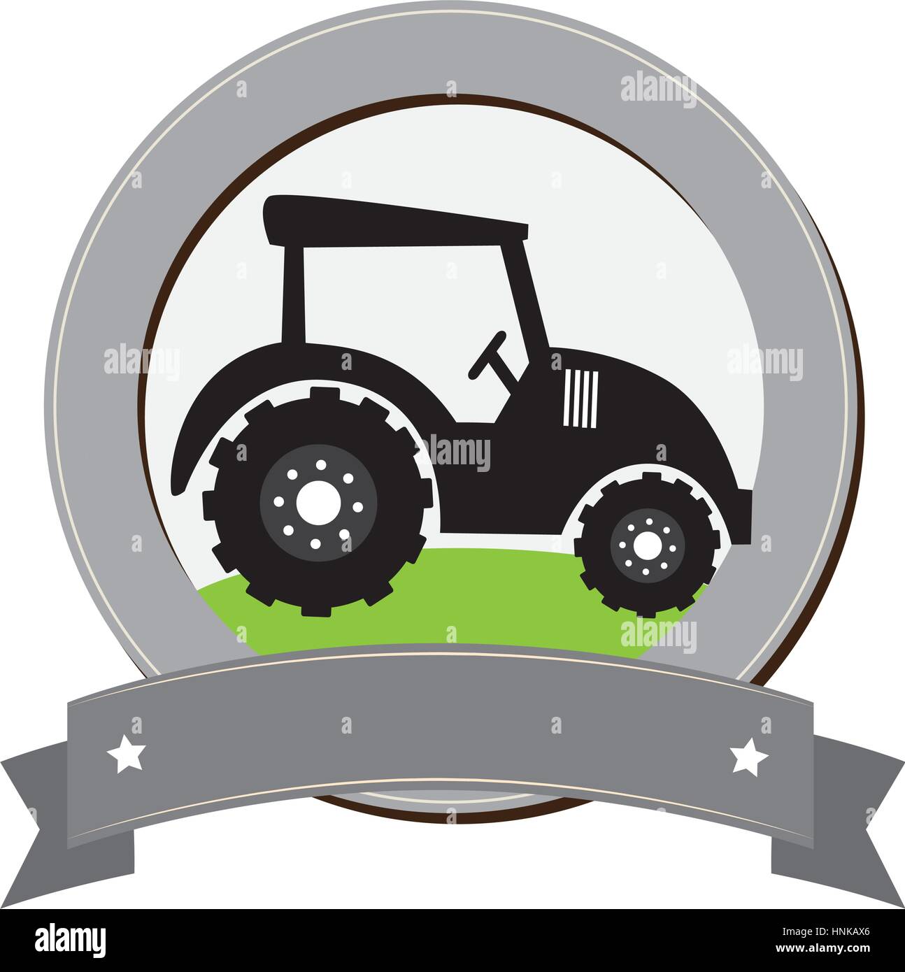 circular border with label and silhouette countryside tractor vector ...