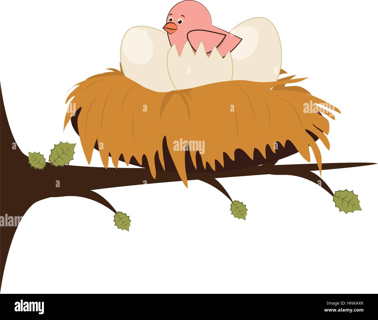 Nest in tree with little bird vector illustration Stock Vector Image ...