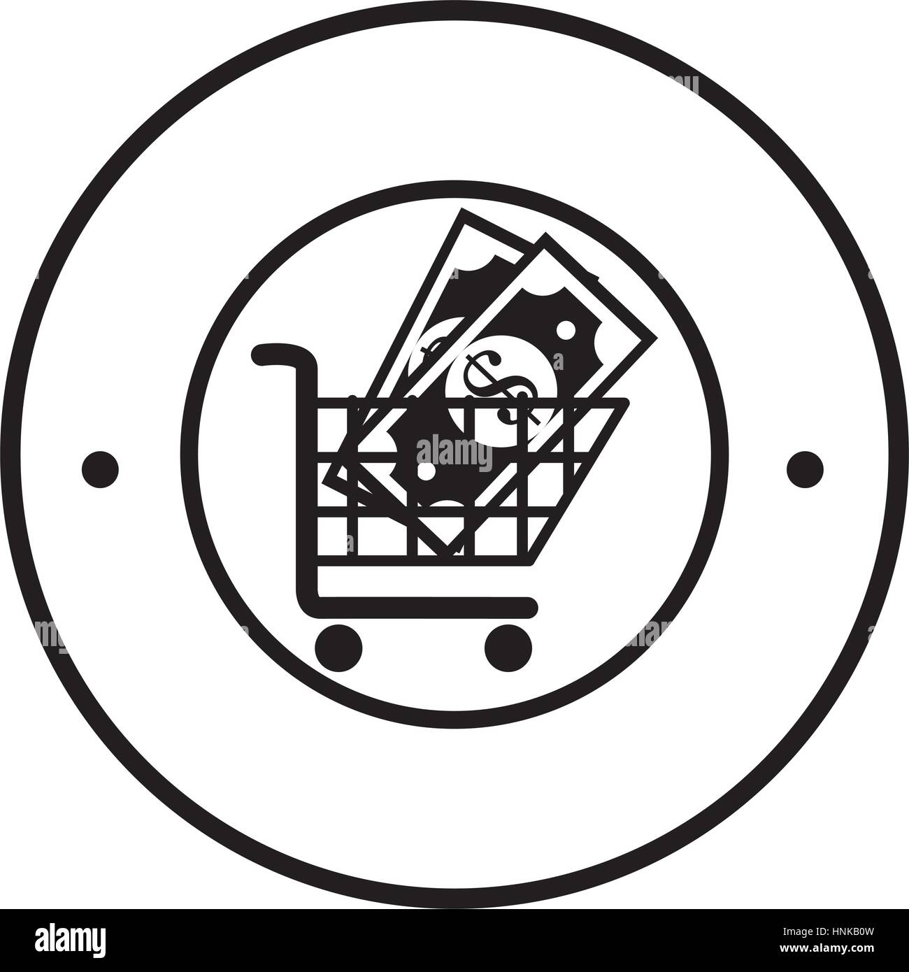 circular border with shopping cart with bills vector illustration Stock ...