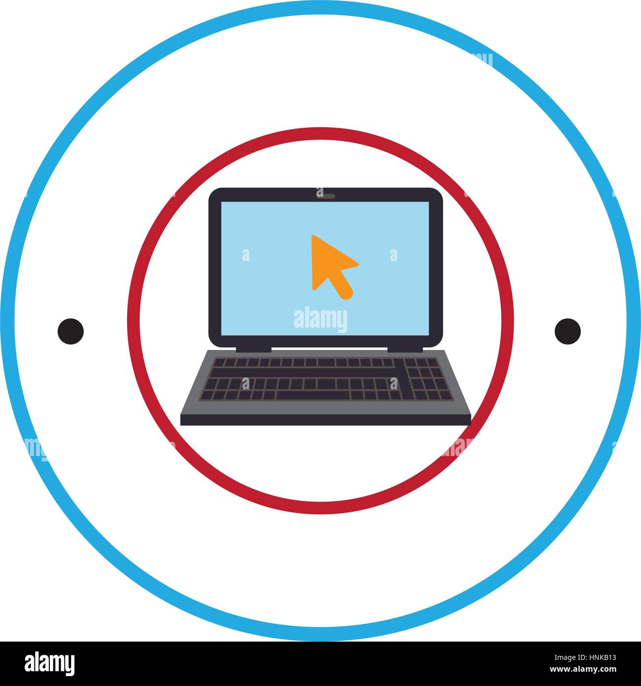 colorful circular border with laptop computer with arrow vector ...