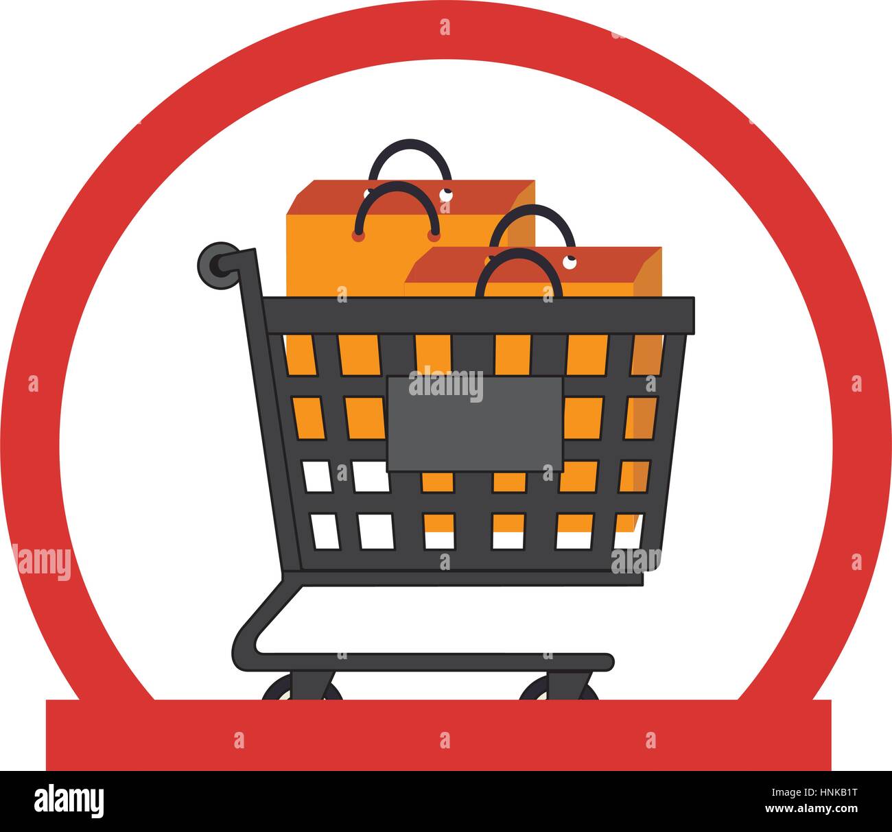 half circular border with shopping cart and bags vector illustration ...
