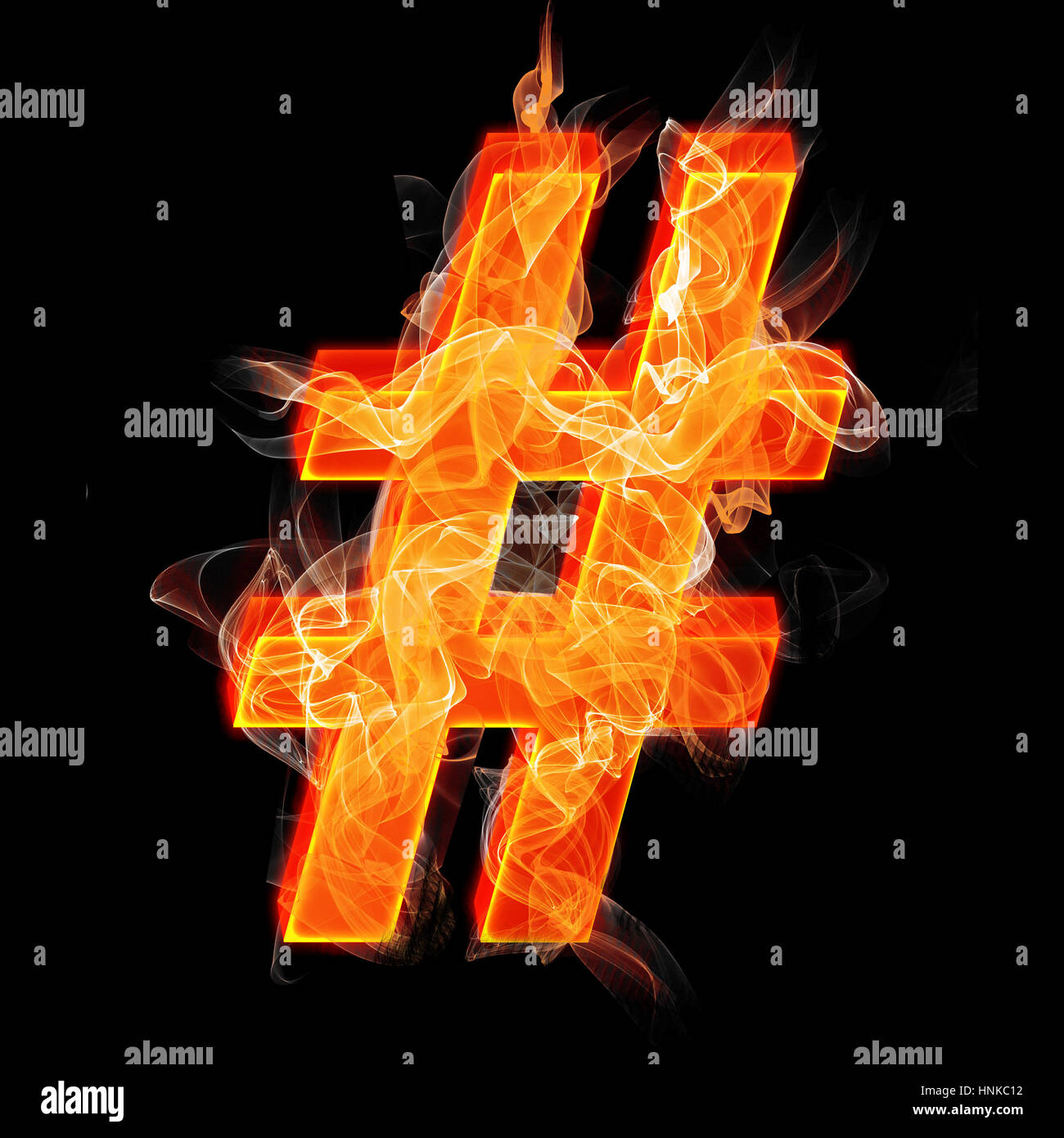 Hashtag sign as burning symbol Stock Photo - Alamy