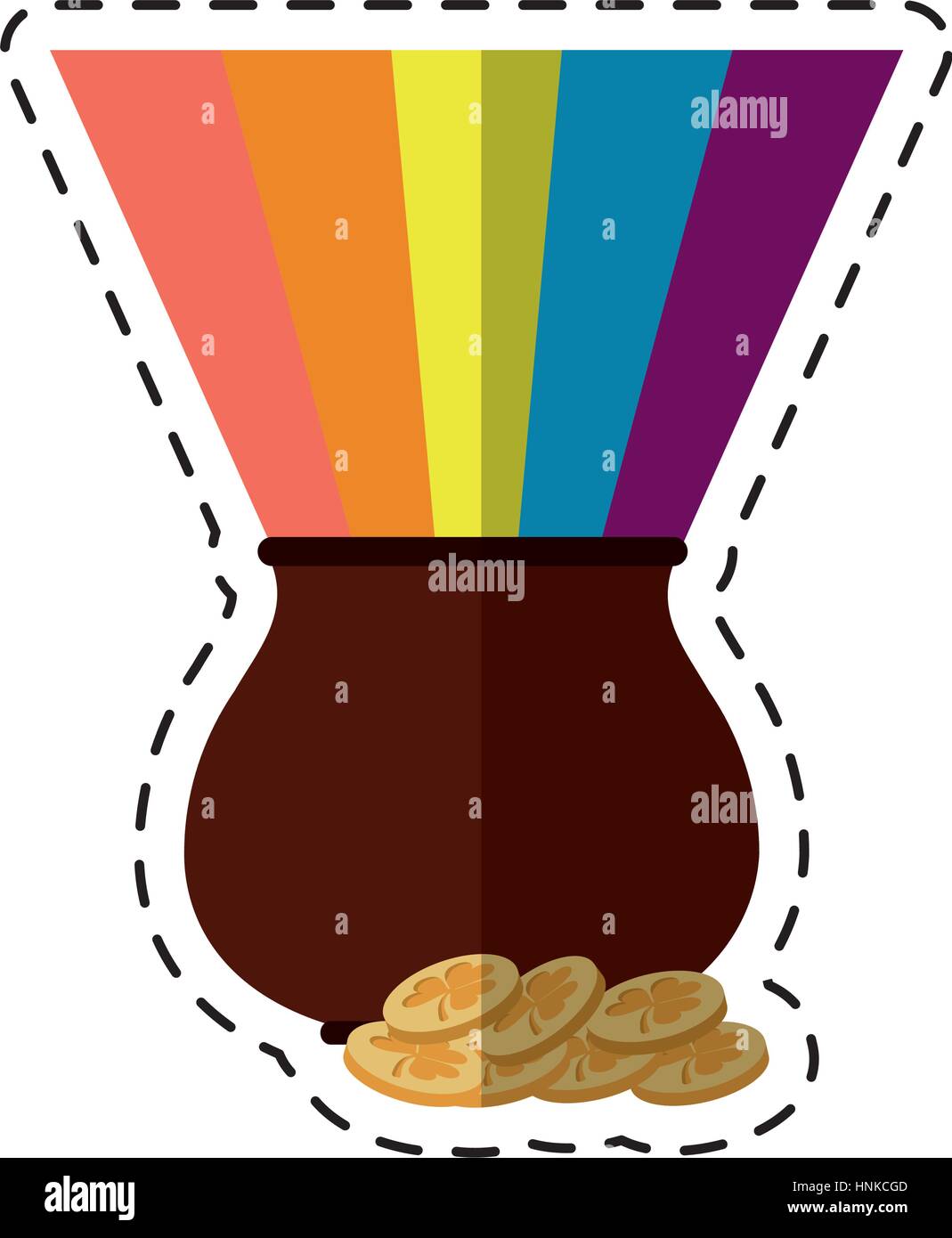 cartoon st patricks day cauldron rainbow with coins vector illustration ...