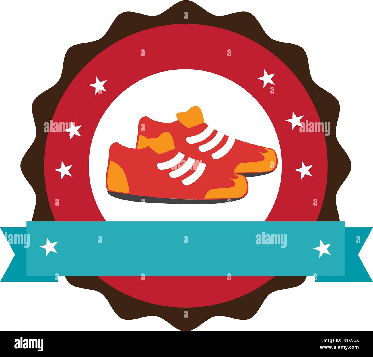 circular emblem with ribbon and sports shoes vector illustration Stock ...