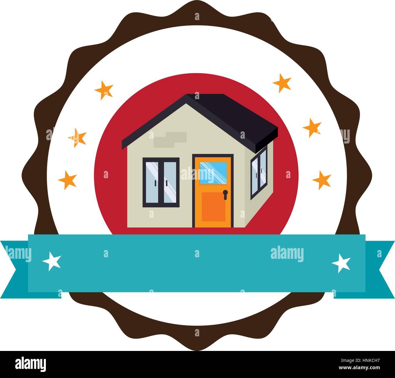 circular emblem with ribbon and house vector illustration Stock Vector ...