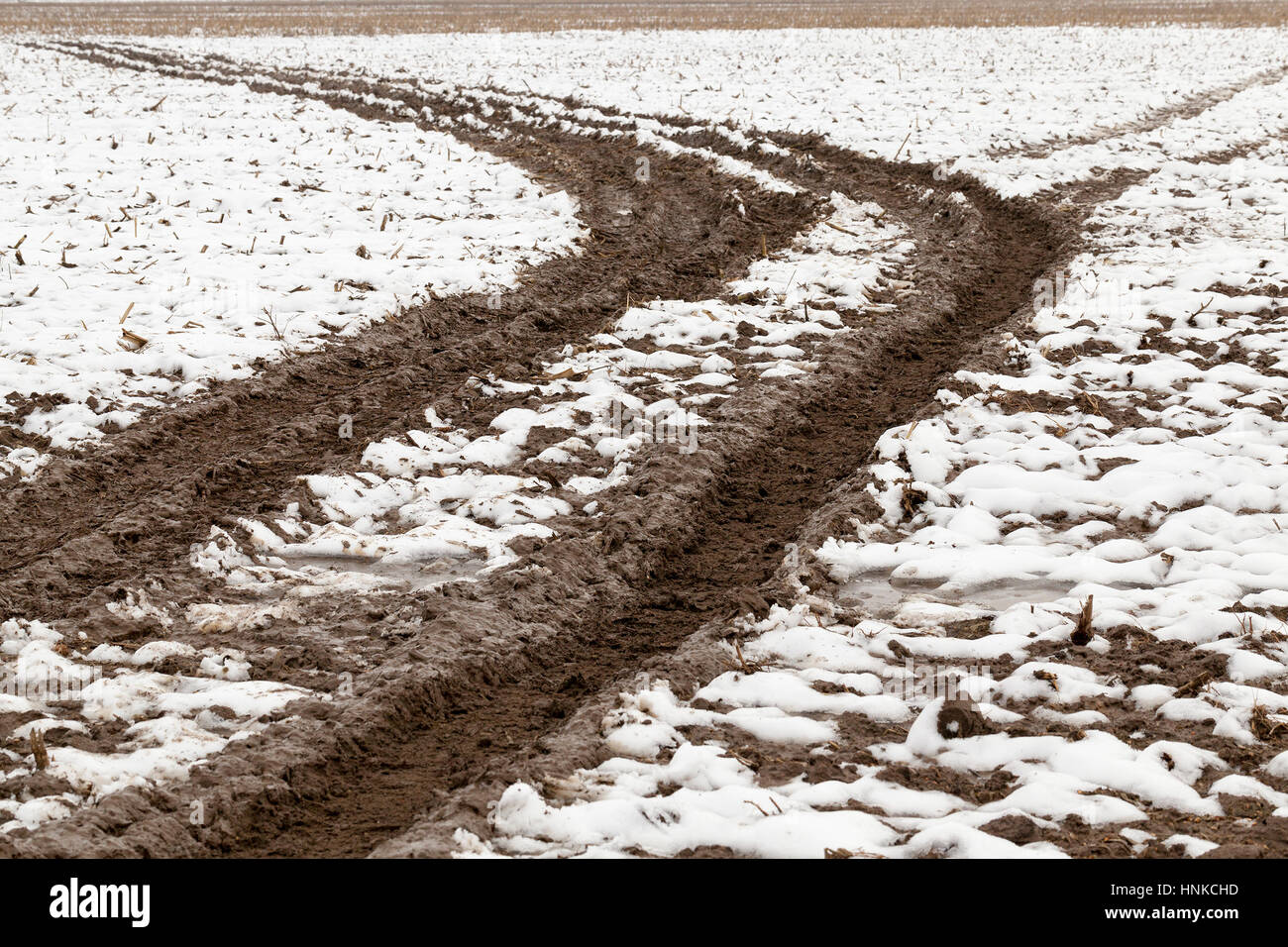 traces of the car on snow Stock Photo - Alamy