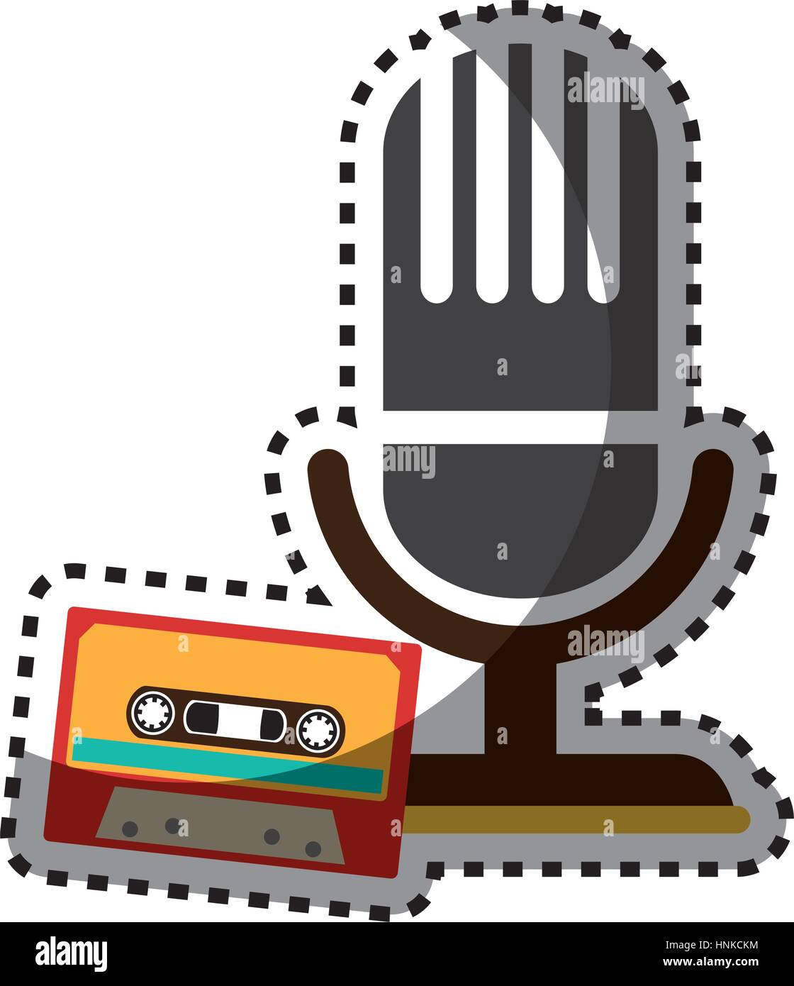 sticker color silhouette with microphone and tape cassette vector ...