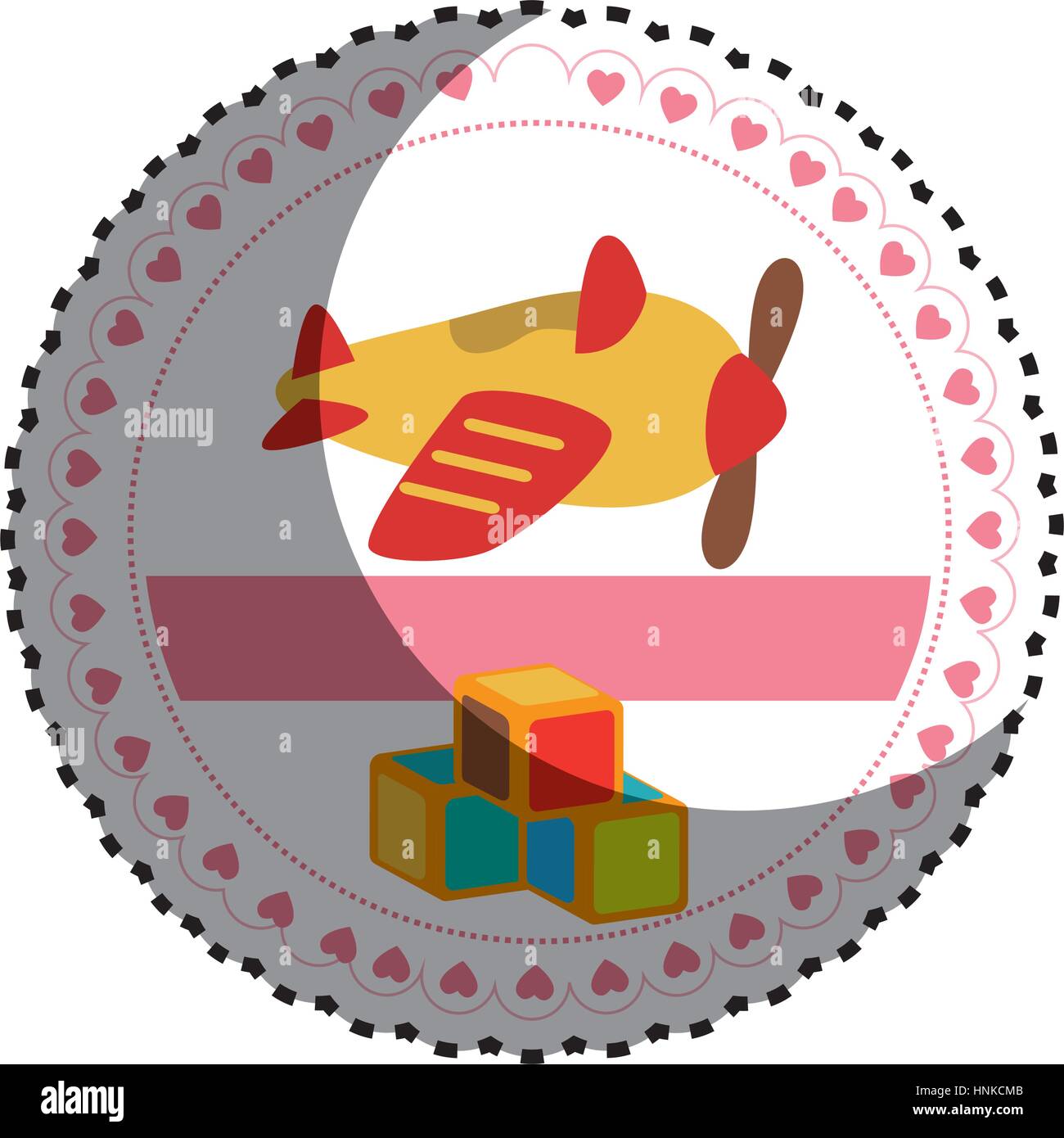 circular sticker with airplane and cubes toys vector illustration Stock ...