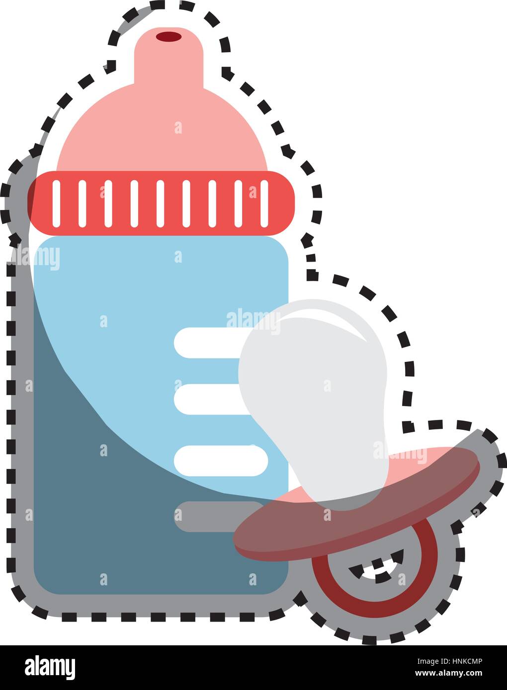sticker color silhouette with baby bottle and pacifier vector ...