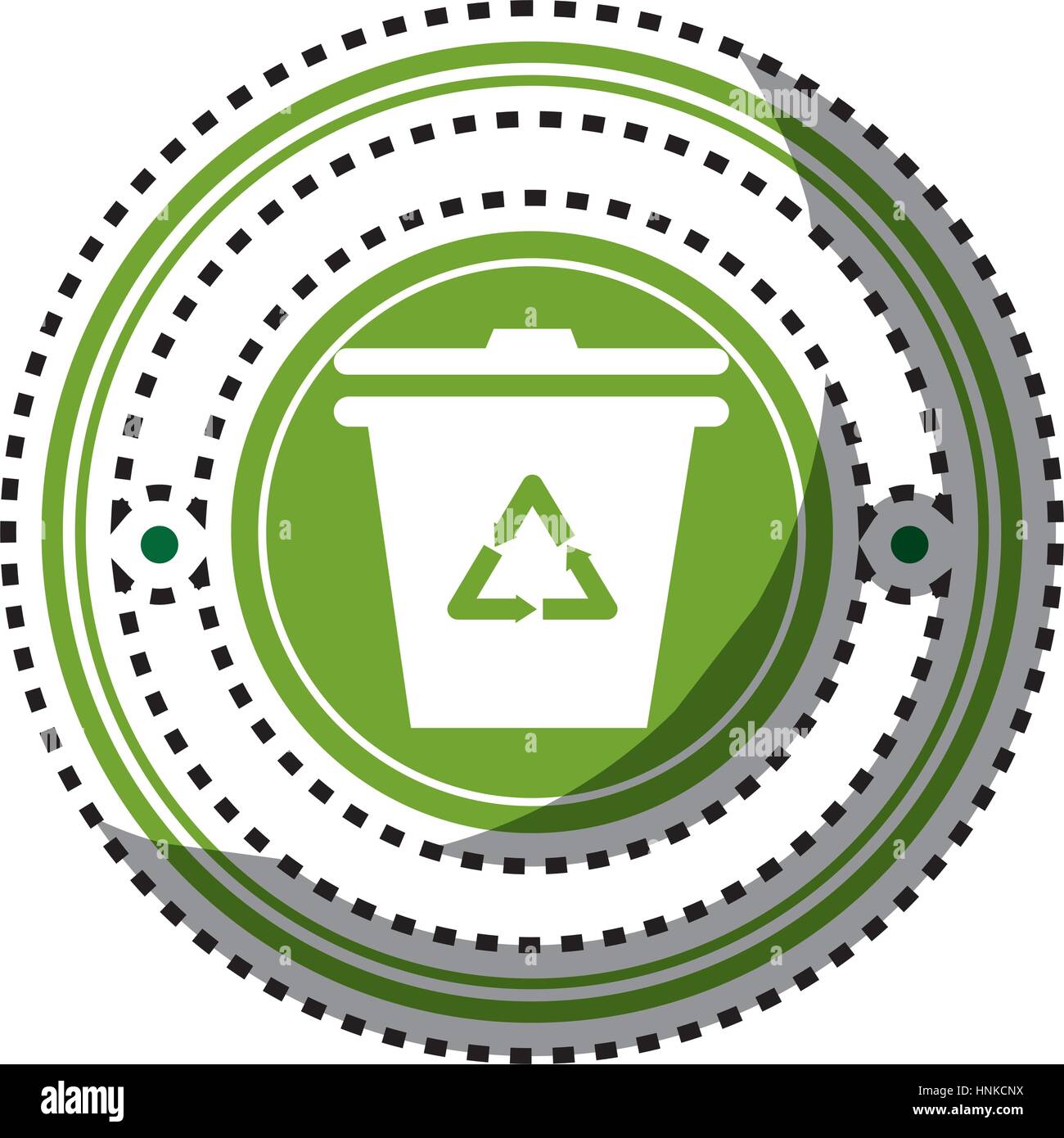 sticker green circular frame with trash container with recycle logo ...
