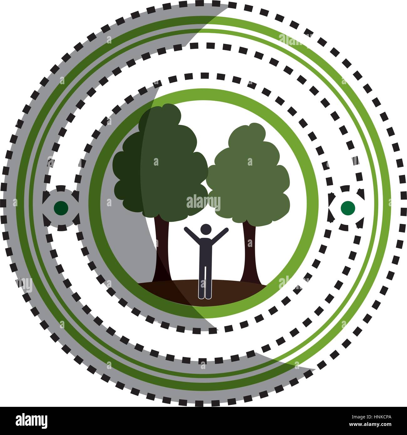 sticker green circular frame with man in nature with trees vector ...