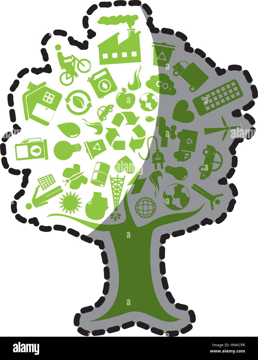 sticker tree with enviroment of recycle and ecology vector illustration ...