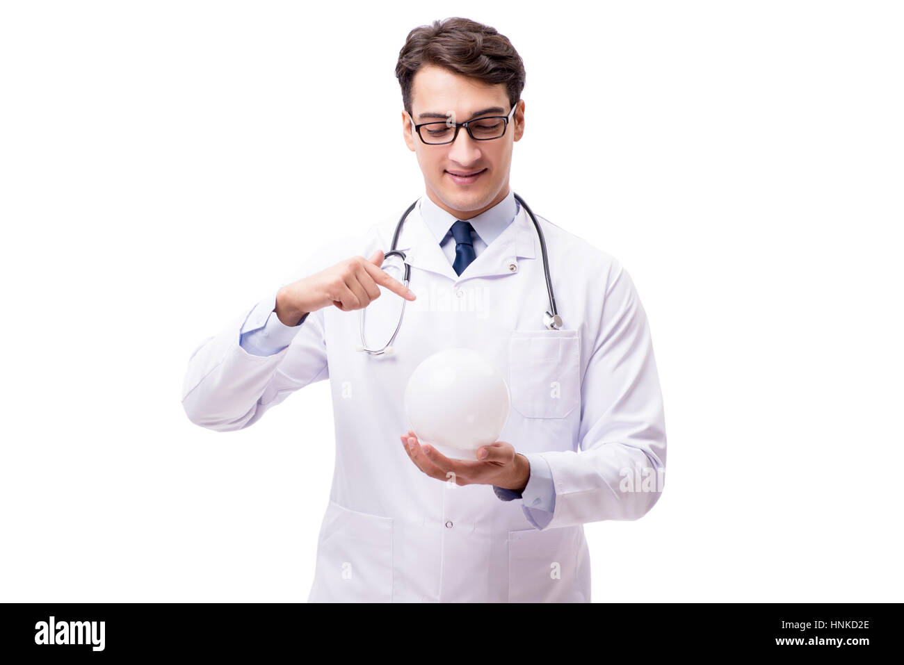 Doctor with crystal ball isolated on white background Stock Photo - Alamy