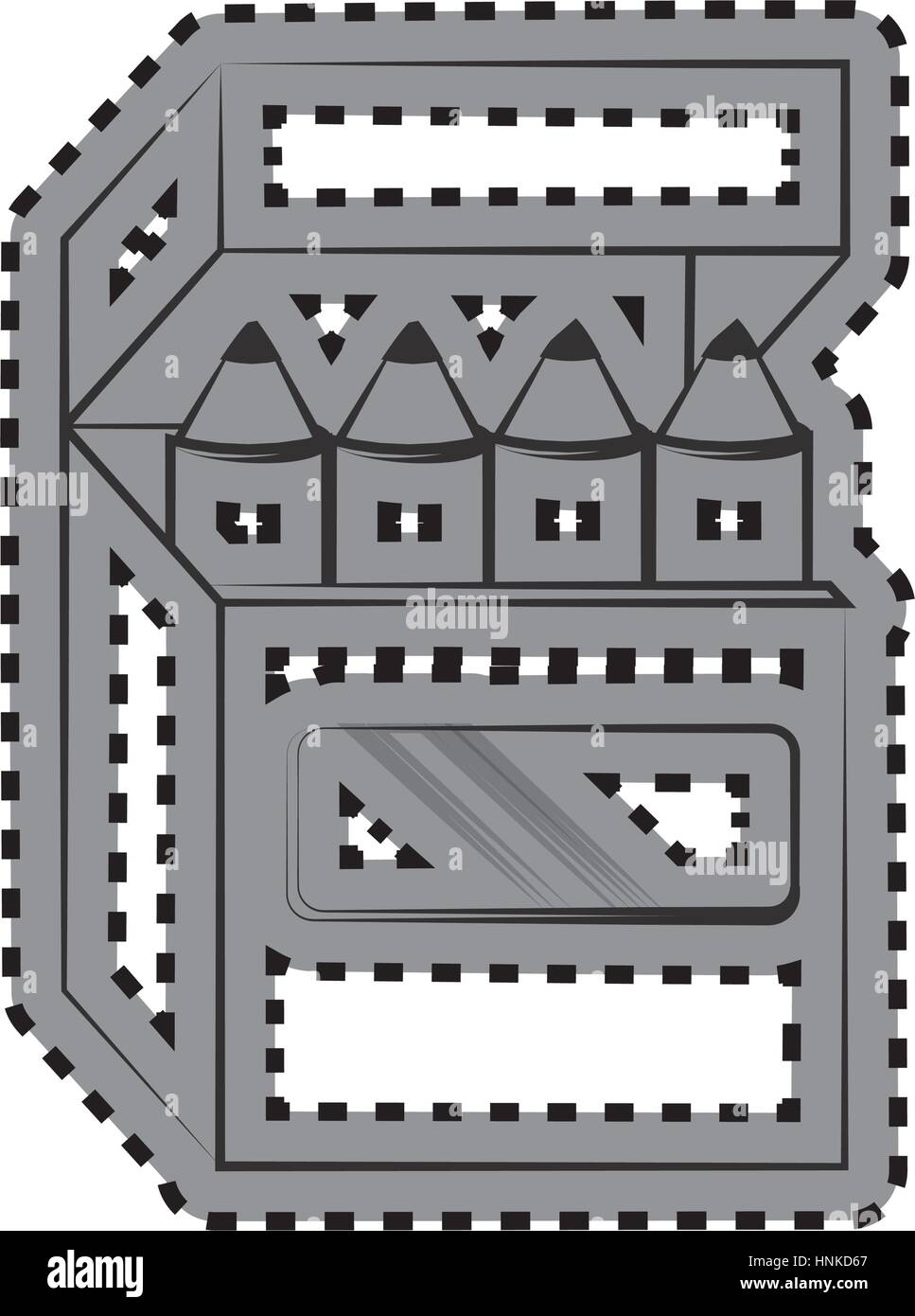 monochrome contour sticker with pencils box vector illustration Stock ...