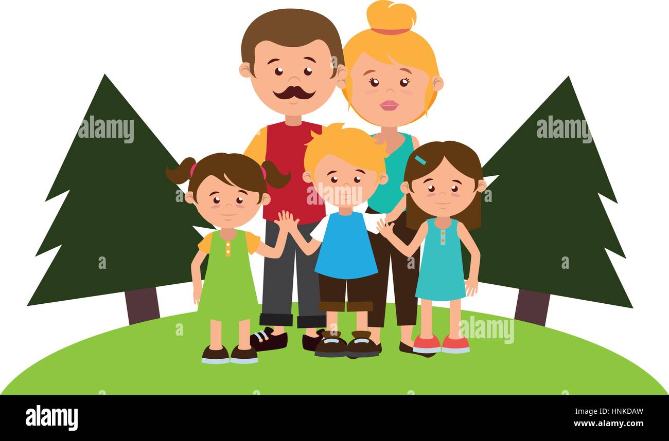 colorful landscape with family nucleus vector illustration Stock Vector ...