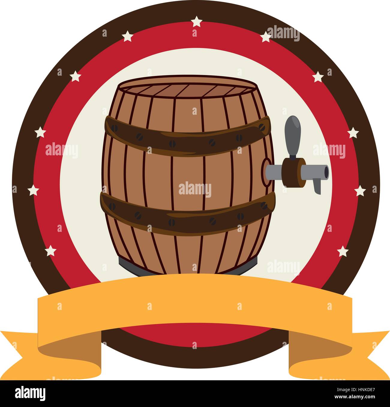 circular stamp with beer barrel and label vector illustration Stock ...