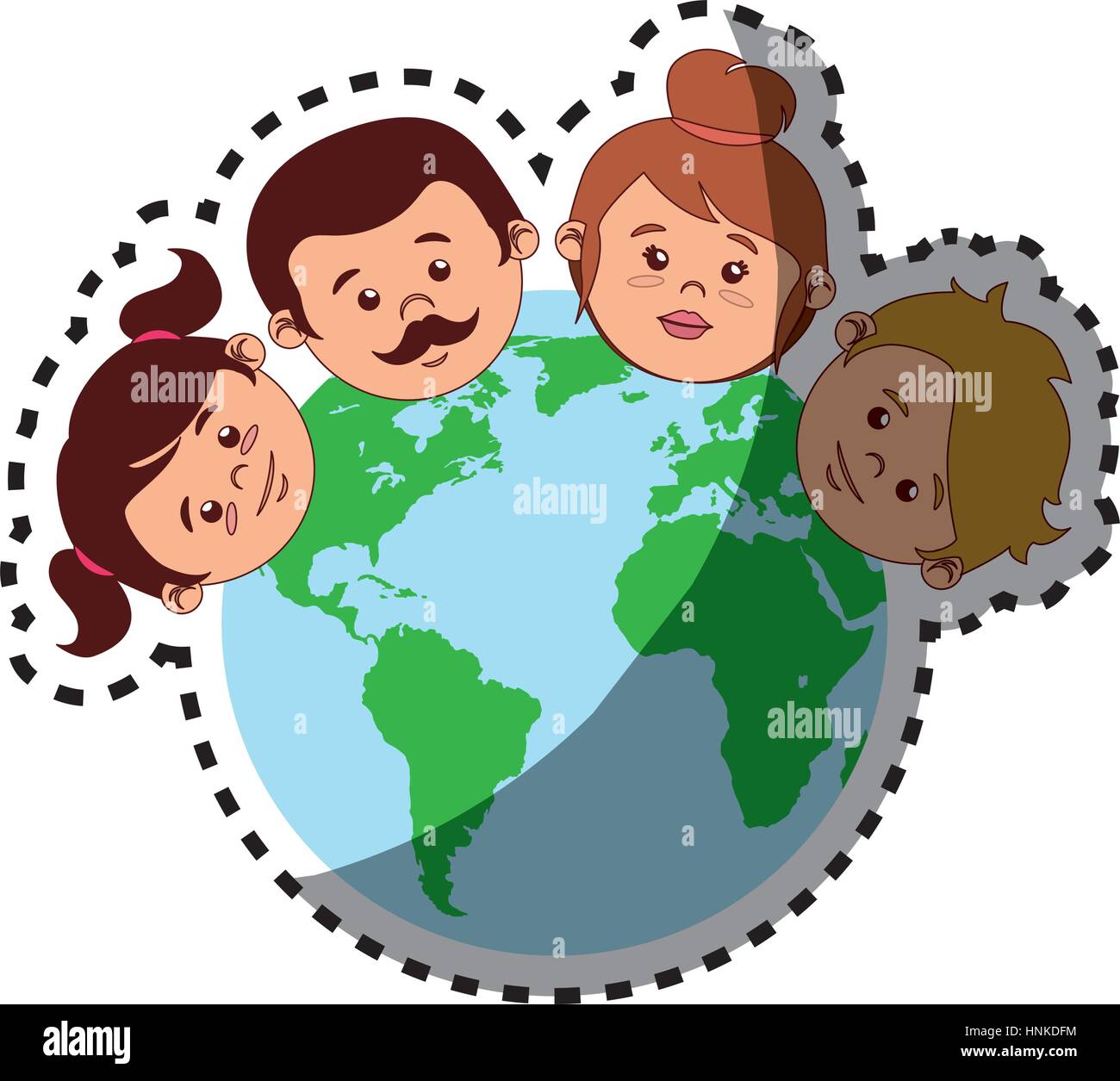 sticker colorful world with family faces vector illustration Stock ...