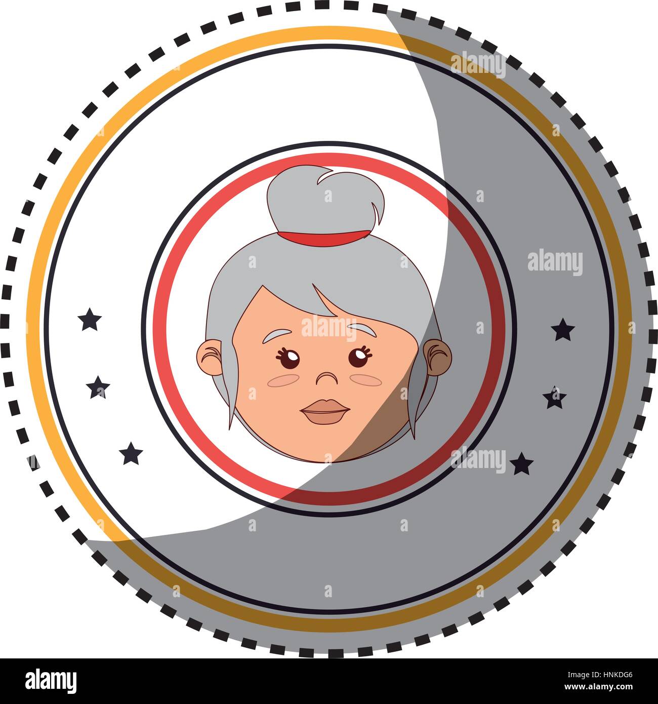 sticker colorful circular border with front face elderly woman vector ...