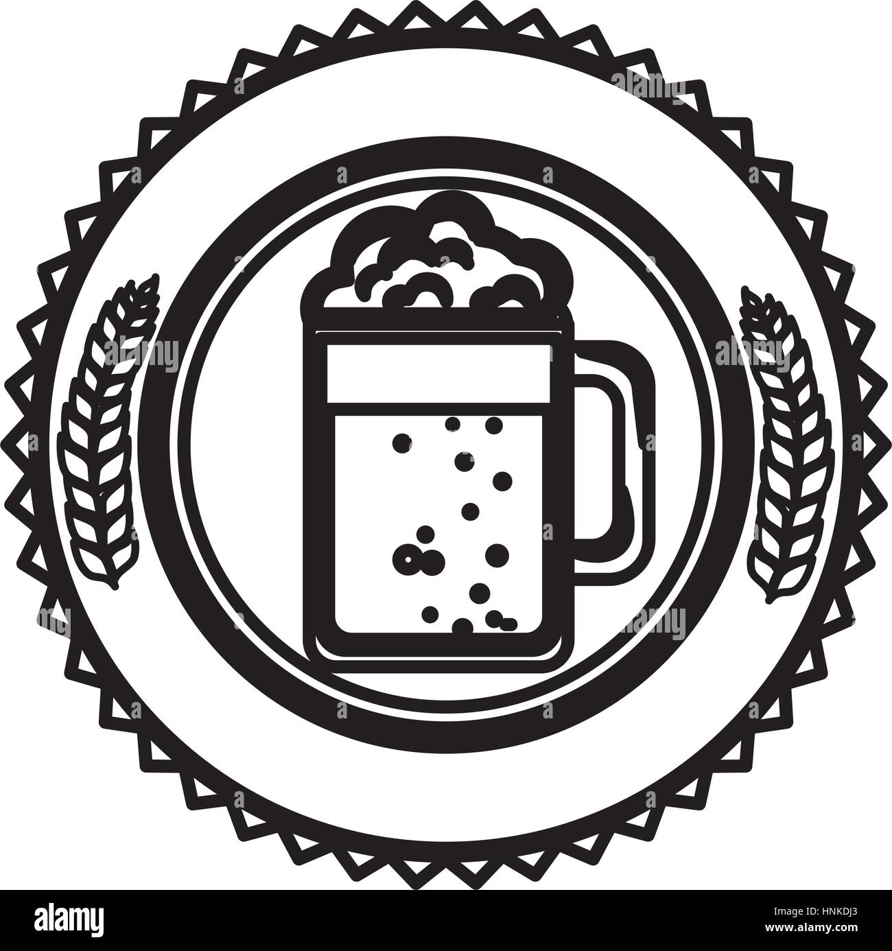 silhouette circular border with leaves and foamy beer glass vector ...