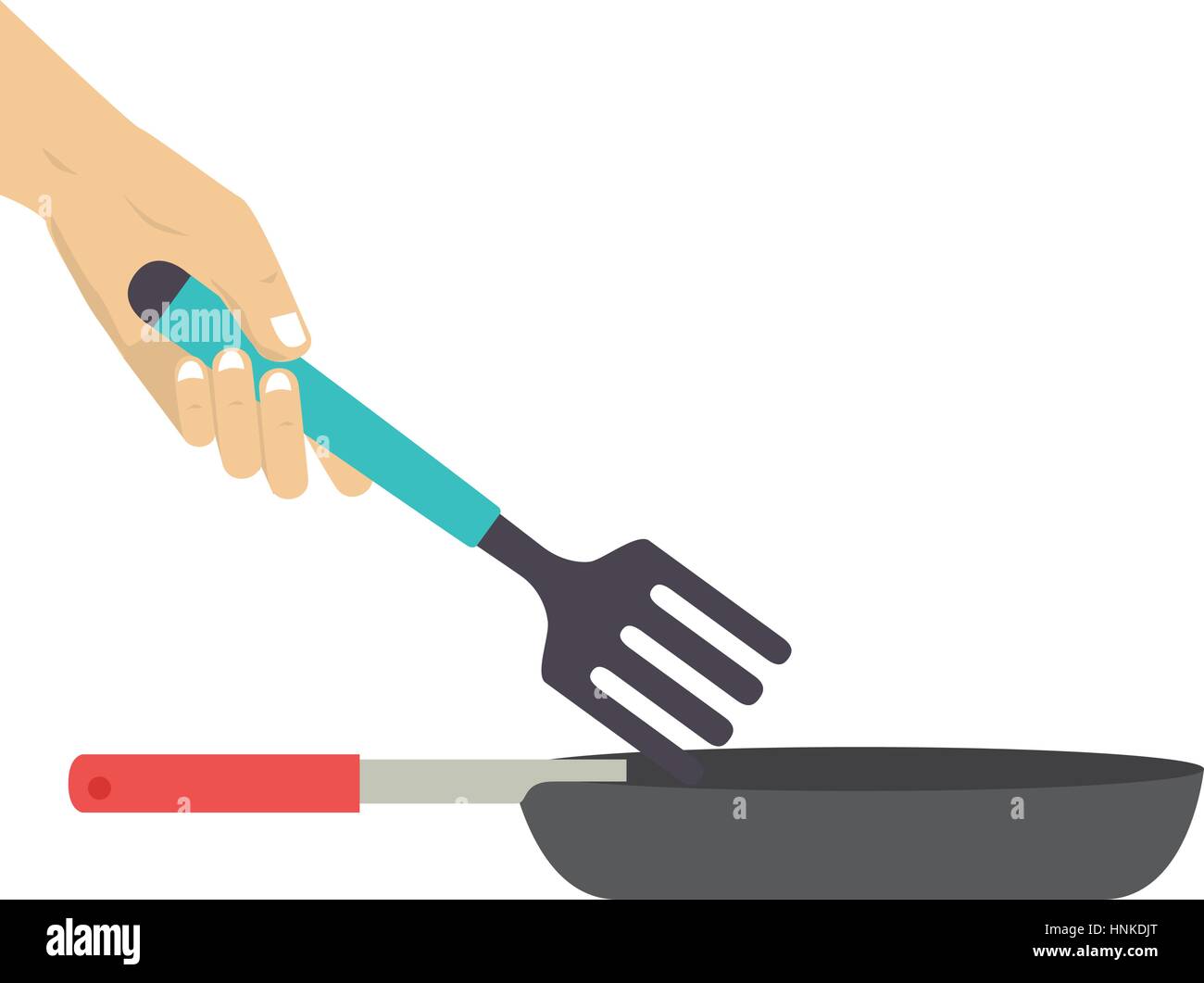 colorful set frying pan with fork vector illustration Stock Vector ...