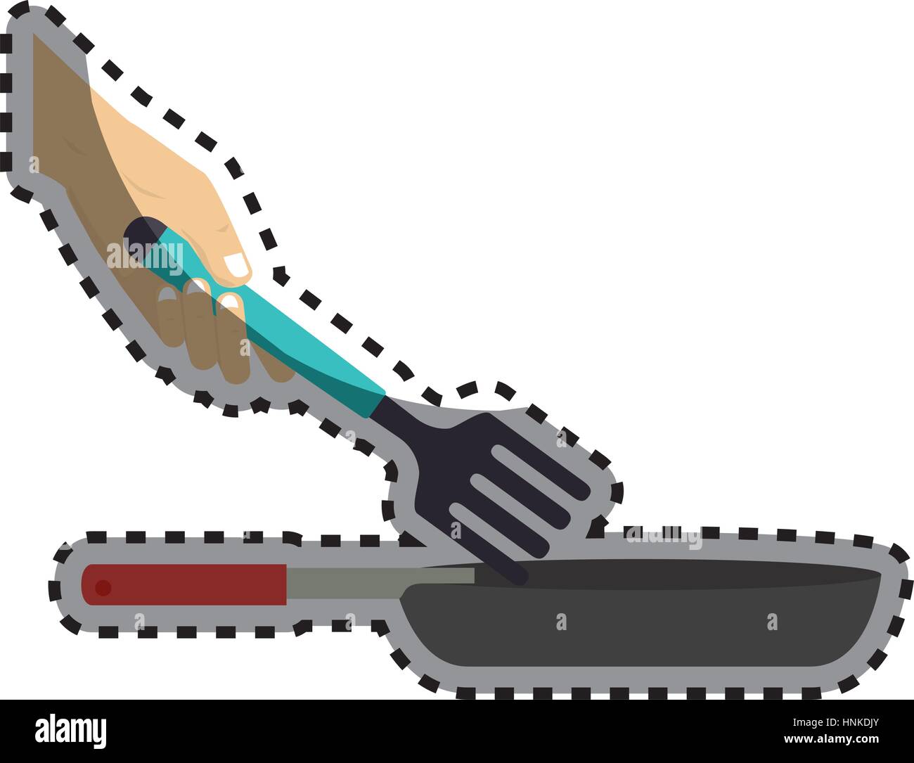 sticker colorful set frying pan with fork vector illustration Stock ...