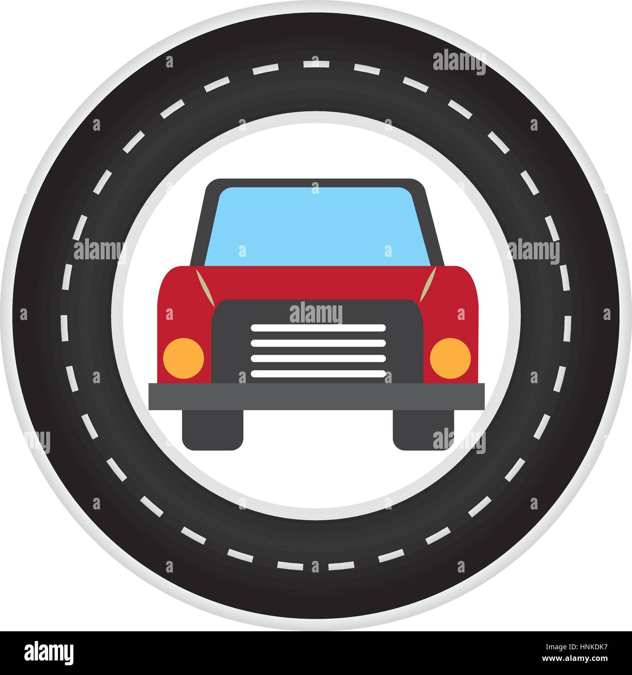 circular border in road shape with front view car vector illustration ...