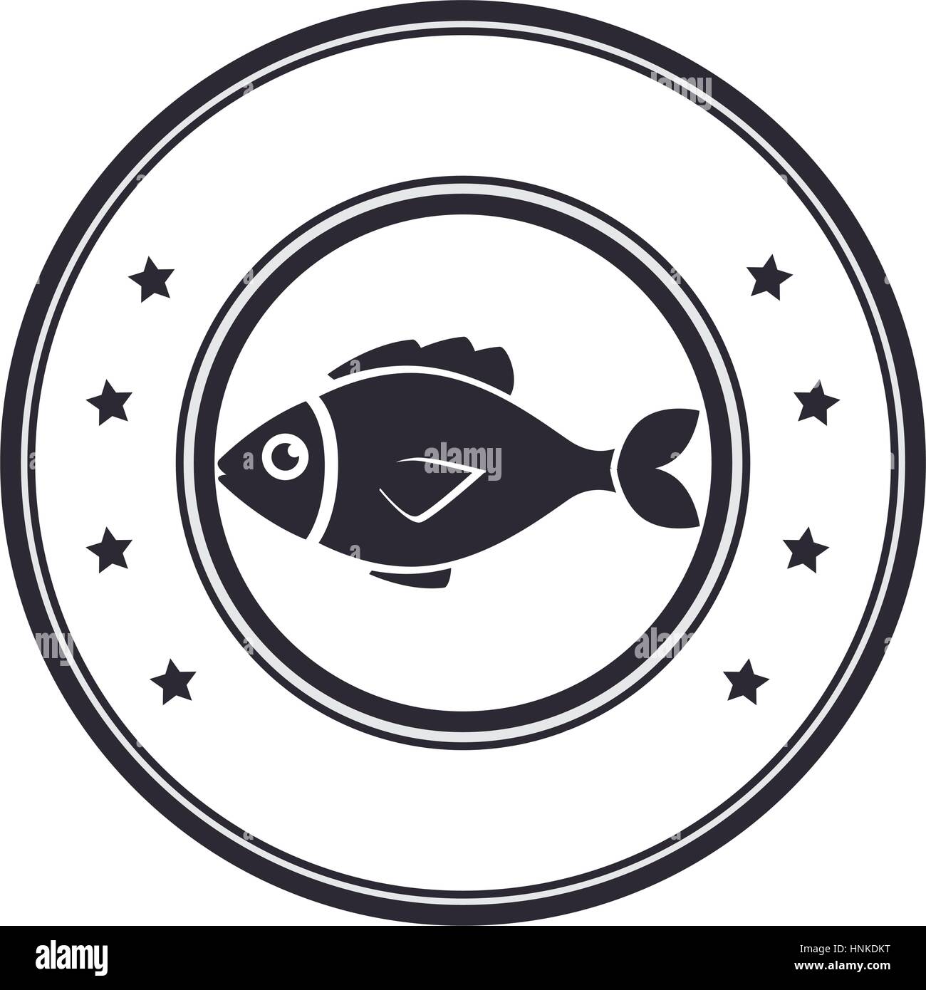 silhouette circular stamp with fish animal marine design vector ...