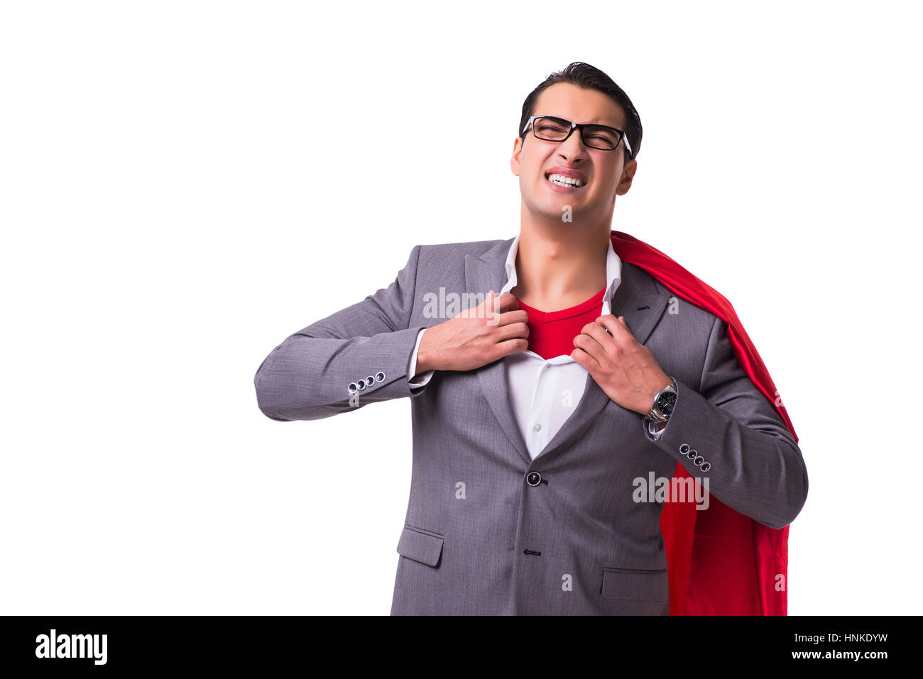 Man wearing red cover isolated on whtie background Stock Photo - Alamy