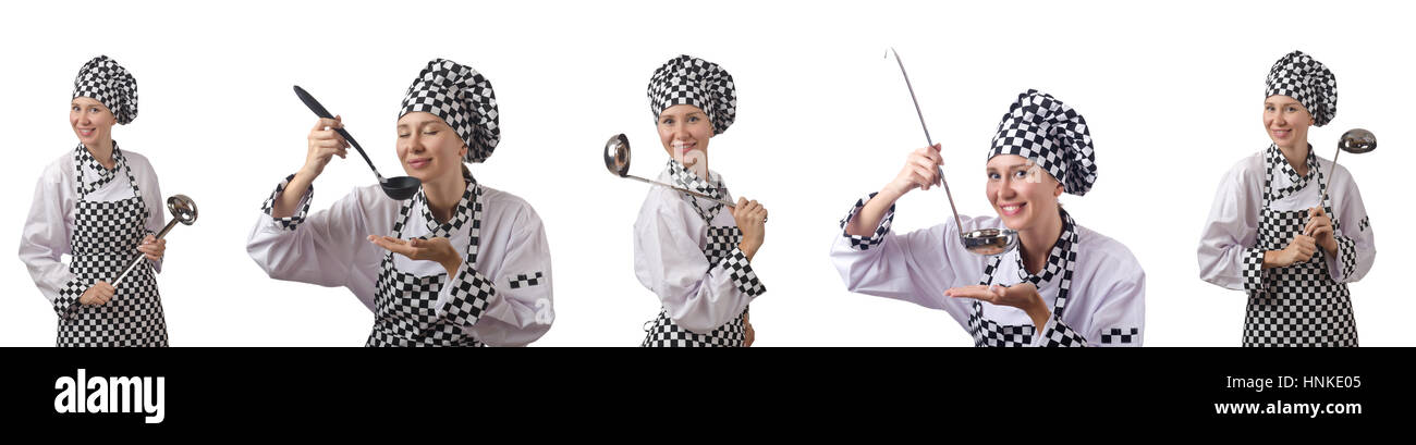 Woman chef in collages on white Stock Photo - Alamy