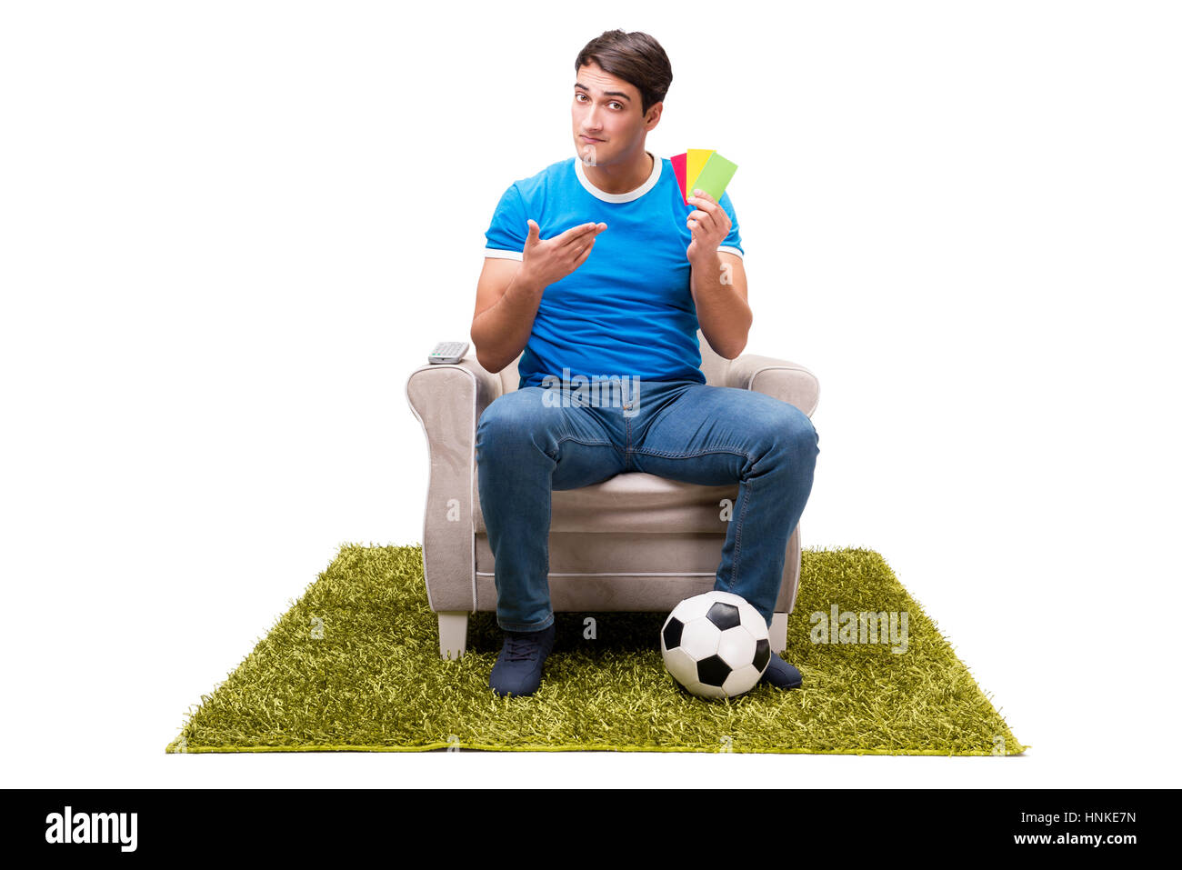 Man watching sports isolated on white background Stock Photo - Alamy
