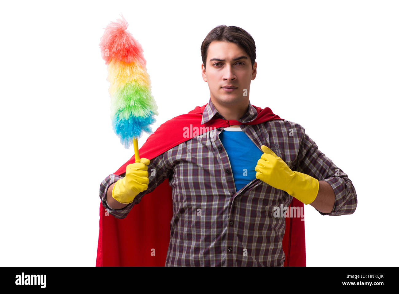 Super hero cleaner isolated on white Stock Photo - Alamy