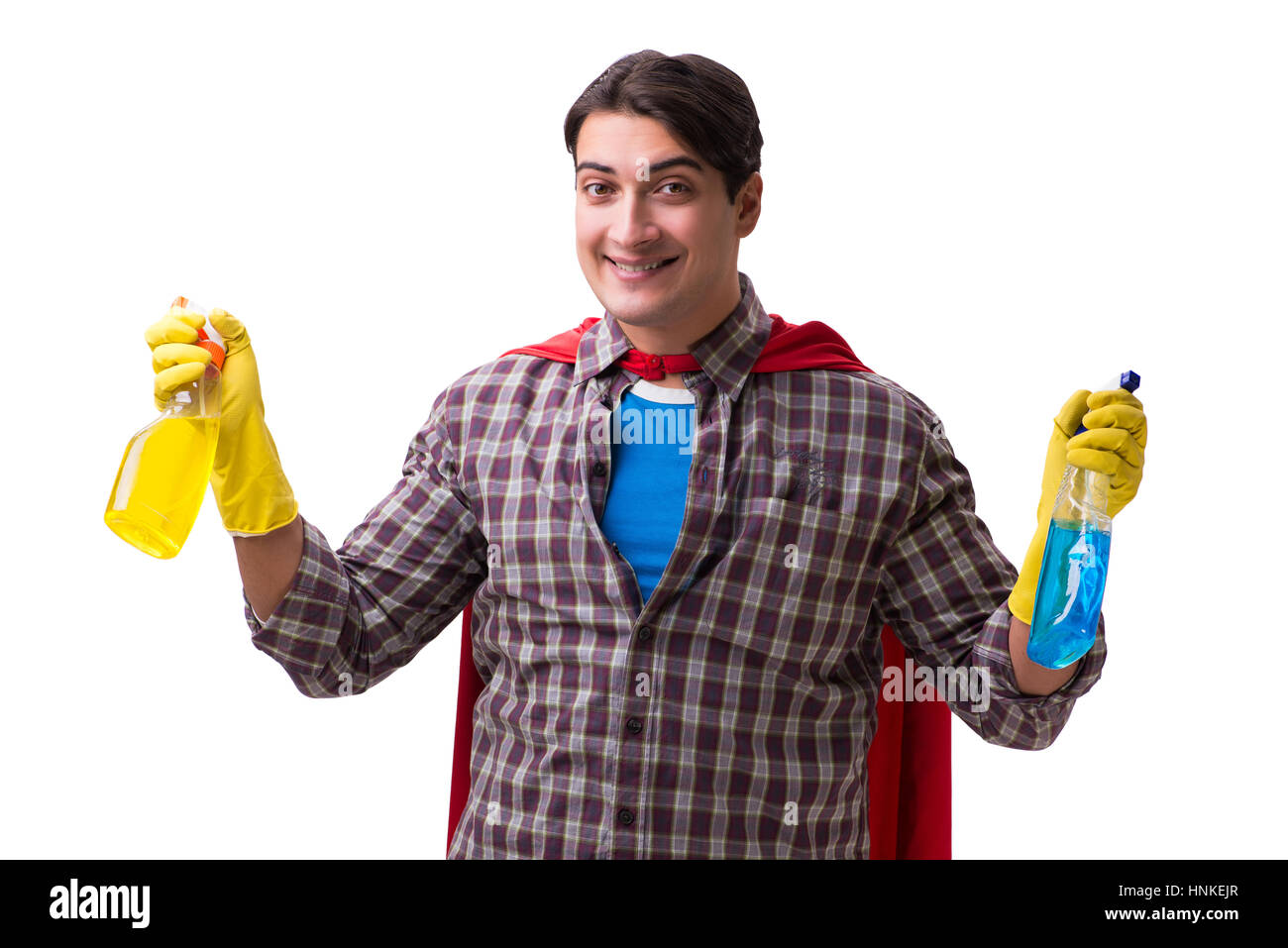 Super hero cleaner isolated on white Stock Photo - Alamy