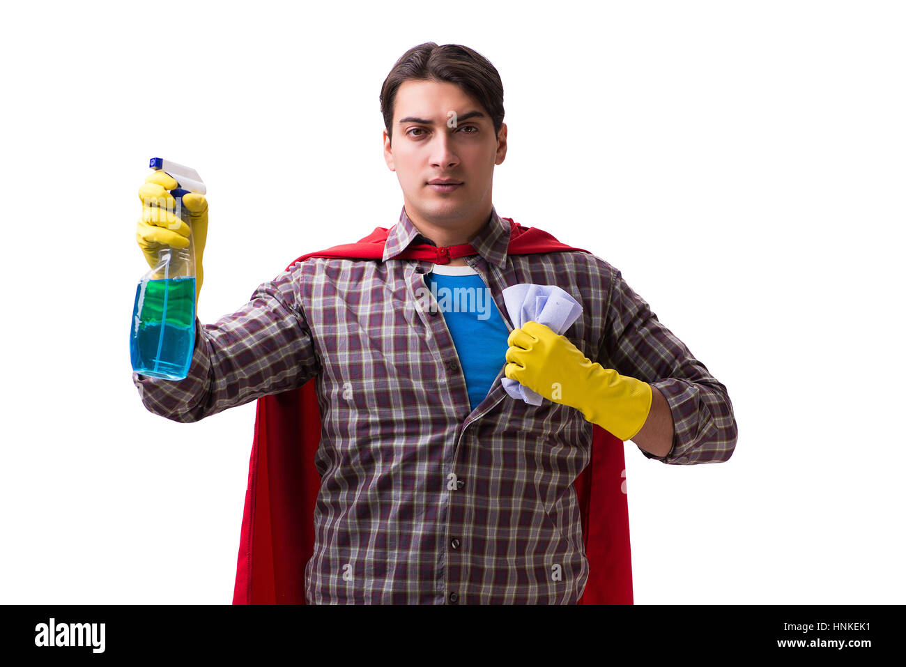 Super hero cleaner isolated on white Stock Photo - Alamy