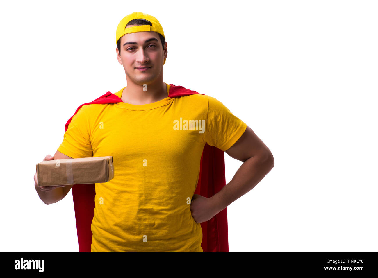 Super hero delivery guy isolated on white Stock Photo - Alamy