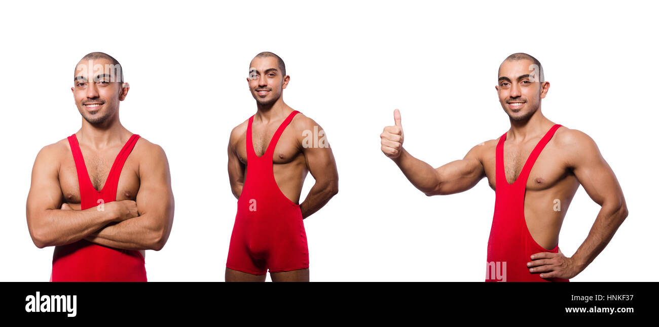 Wrestler in red dress isolated on the white Stock Photo - Alamy