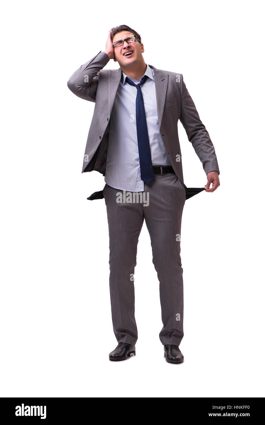 Bankrupt businessman isolated on white background Stock Photo - Alamy