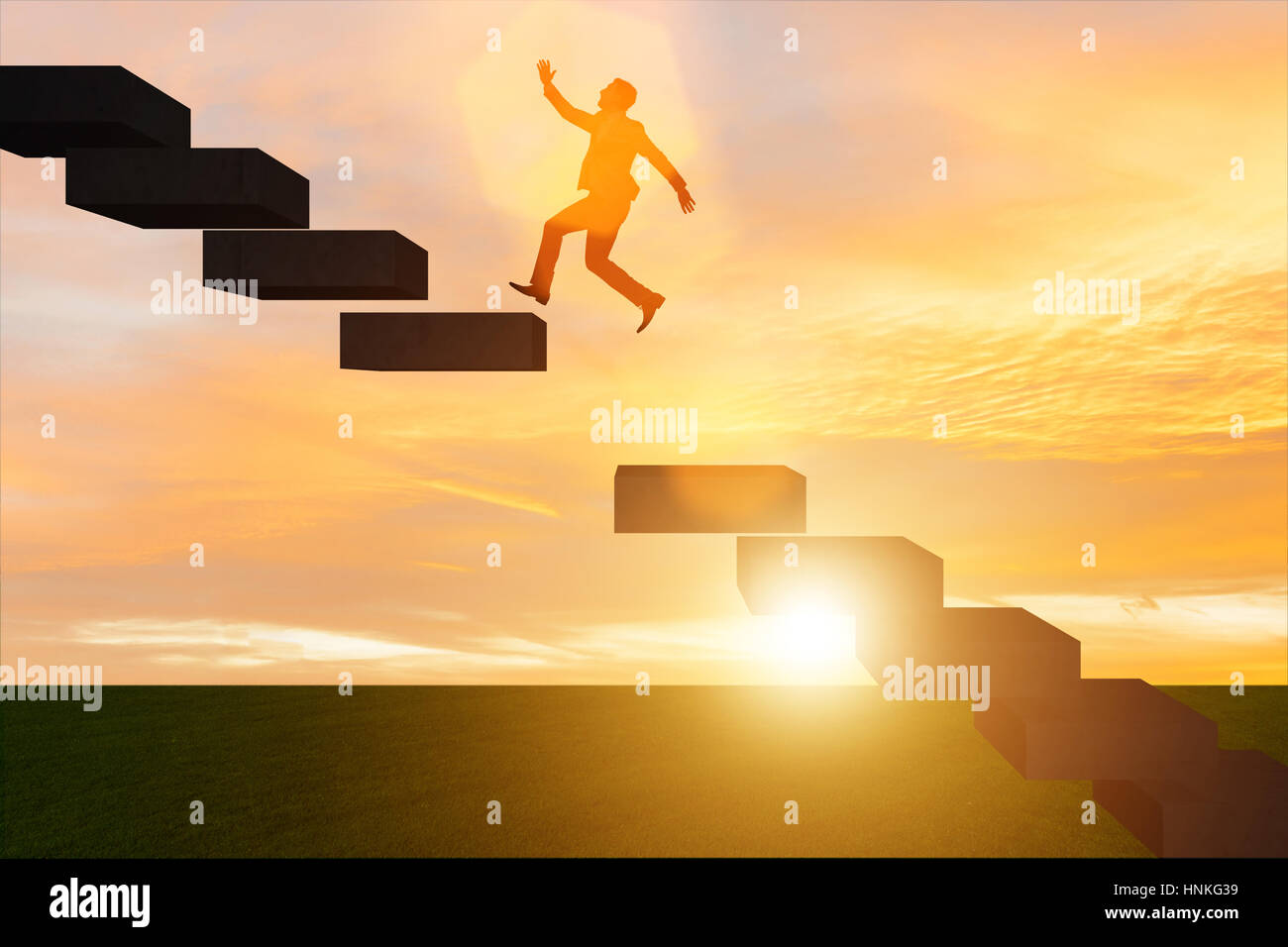 Businessman in career promotion concept with stairs Stock Photo - Alamy