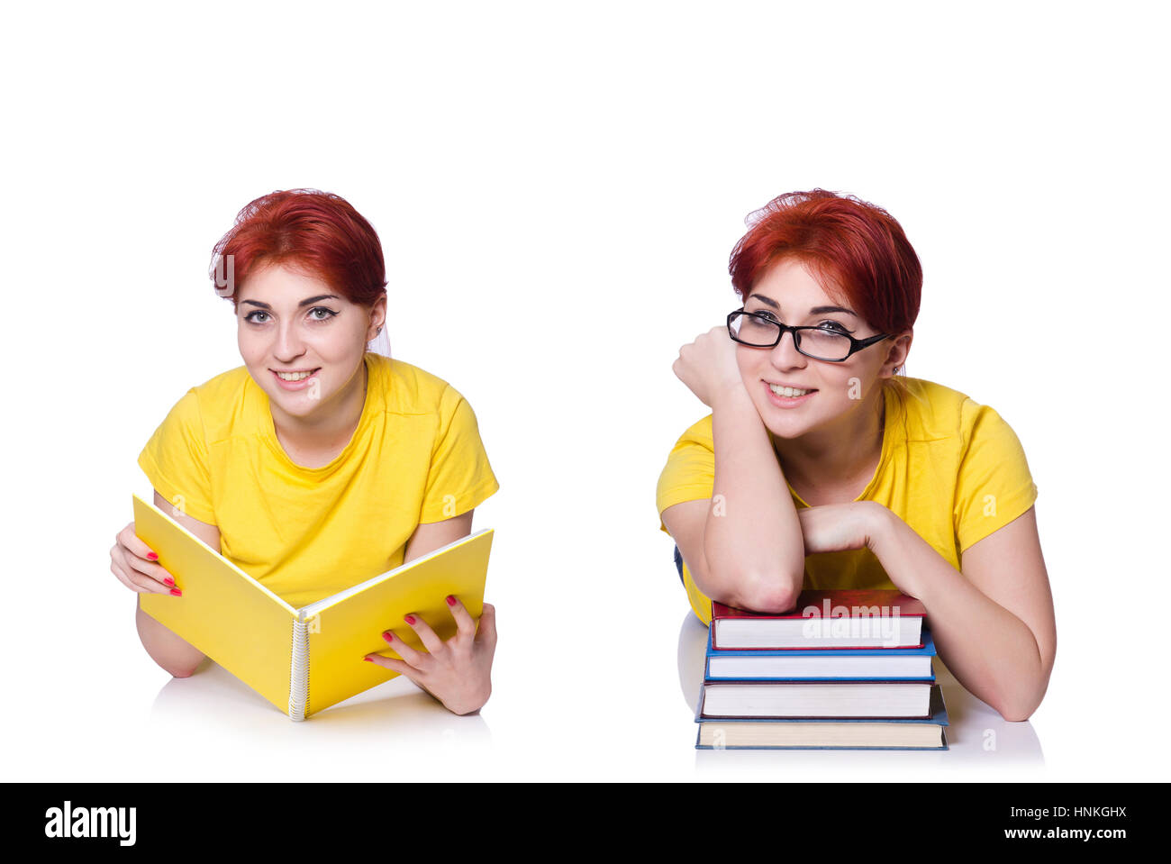 Collage of young female student on white Stock Photo - Alamy