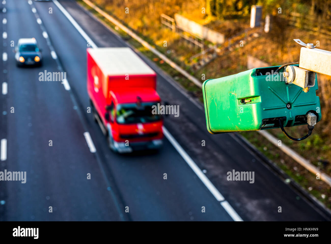 Day view of average speed traffic camera over UK Motorway Stock Photo ...