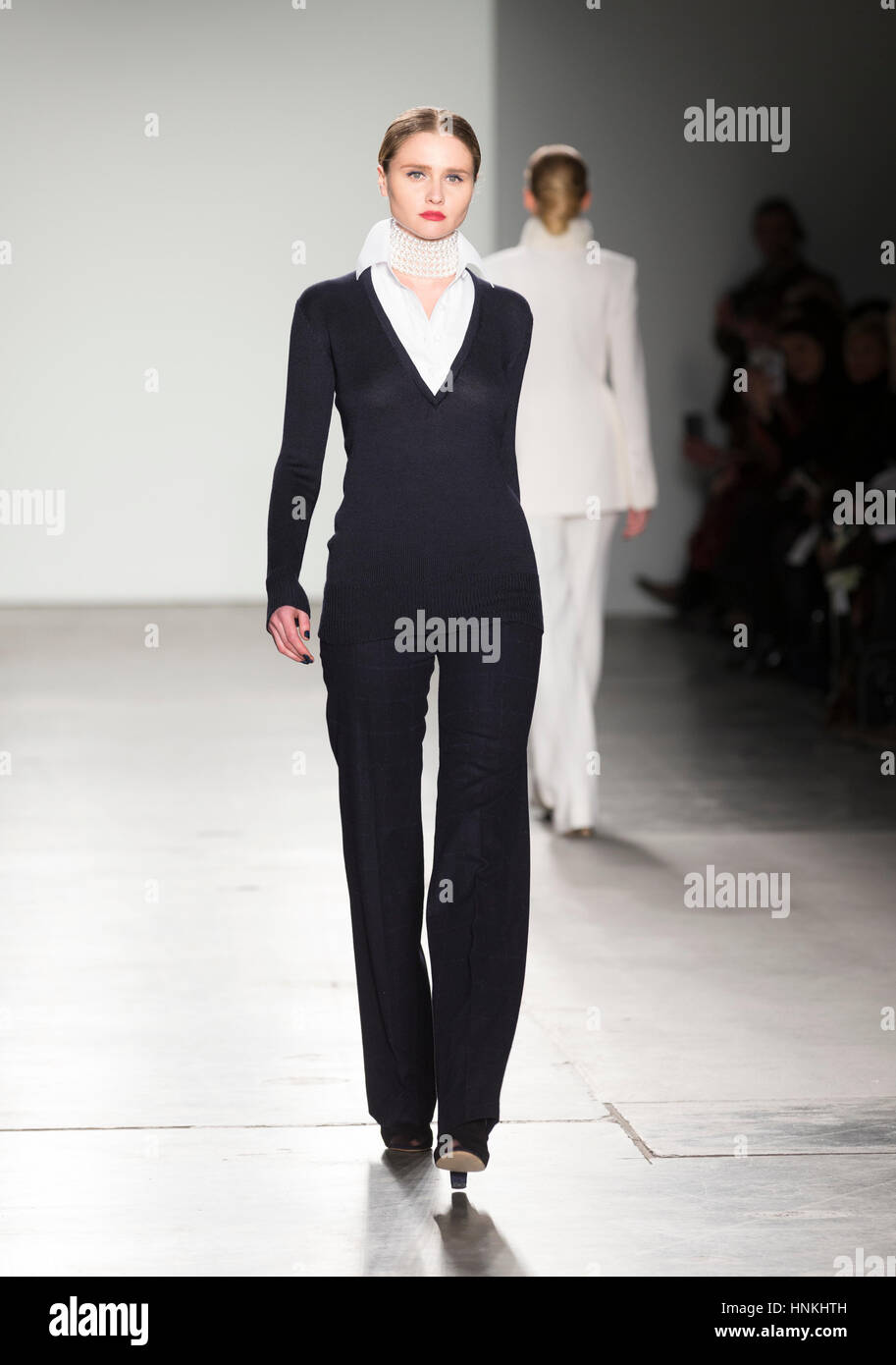 New York, United States. 13th Feb, 2017. Model walks runway for Zang ...